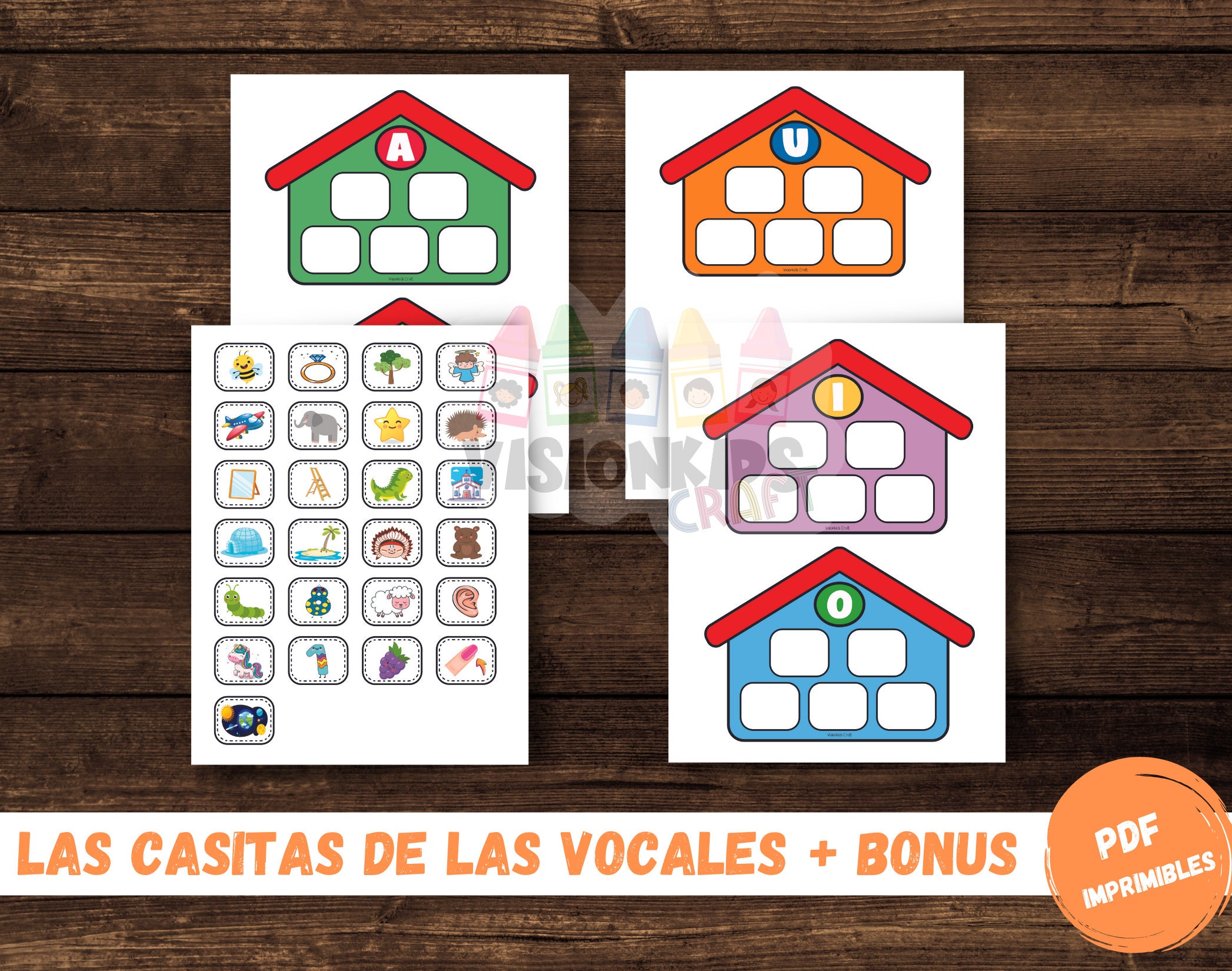 Las casitas de las vocales, juego educativo en español, además fichas ...