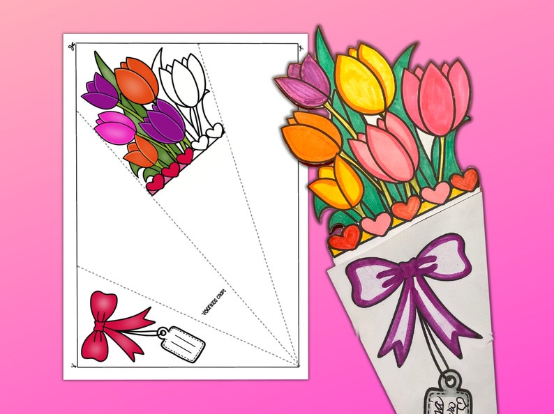 Mother's Day Coloring Card Flower Bouquet Printable - Etsy