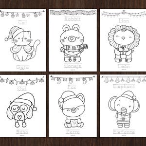 Bilingual Christmas Animals Coloring Pages, Spanish & English (PDF) - Etsy