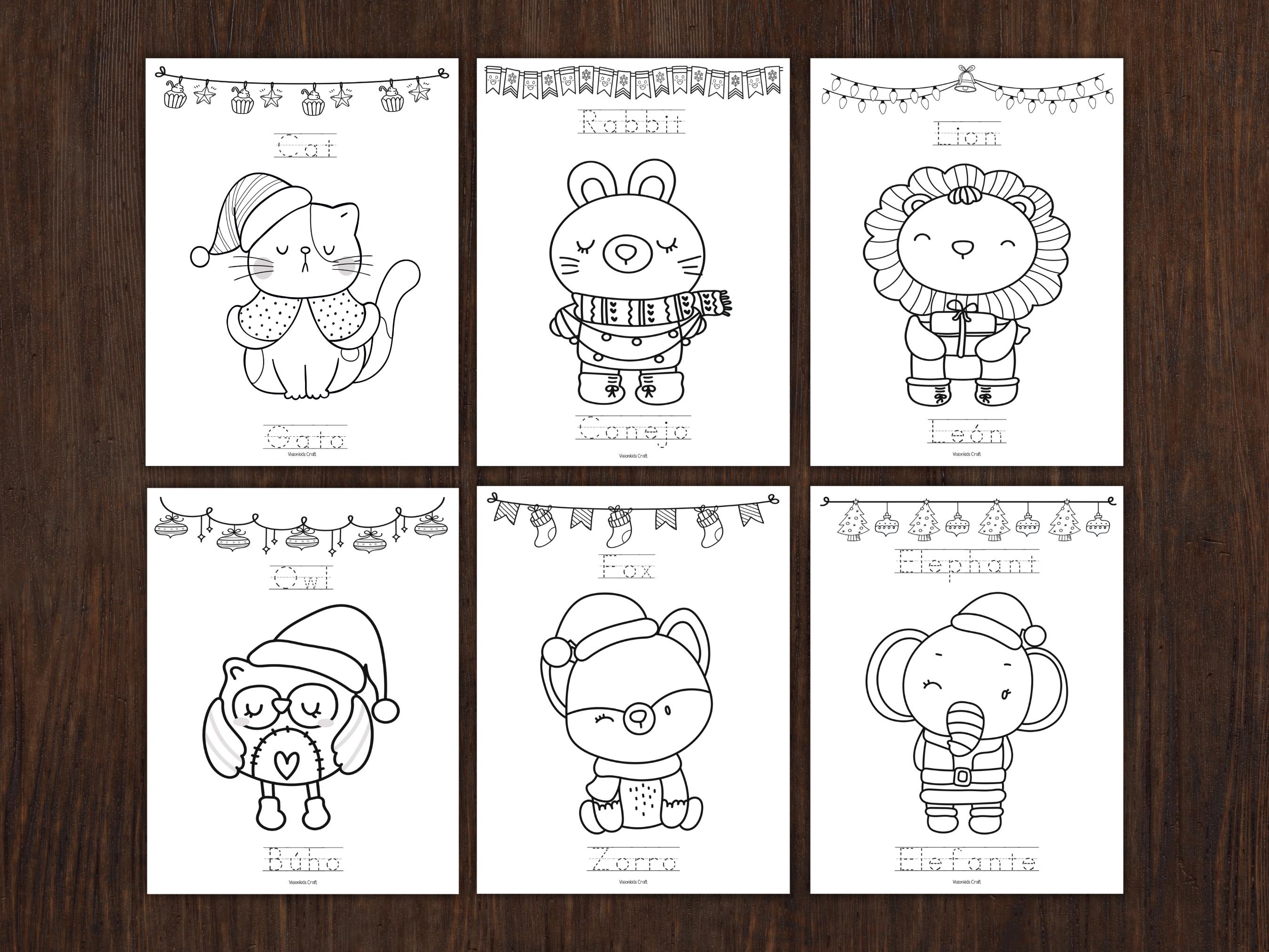 Christmas Printable for Kids, Bilingual Color & Trace Activity Spanish ...