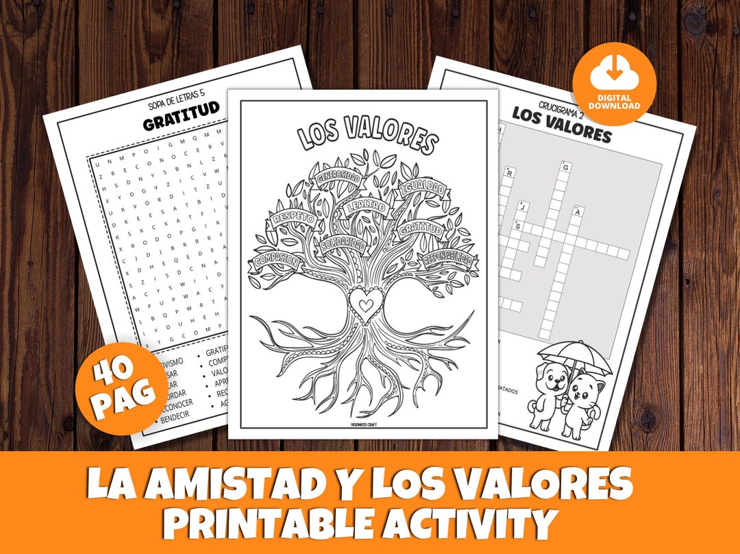 Friendship and Values Printable Spanish Activity Book for Kids - Word ...