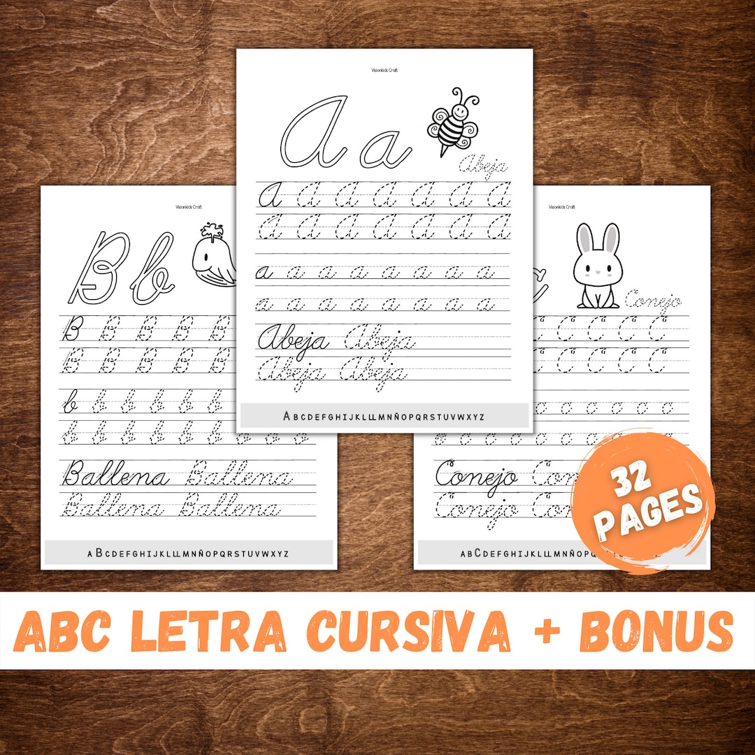 Spanish Alphabet Cursive Worksheets for Kids Bonus: Tracing Sheets and ...