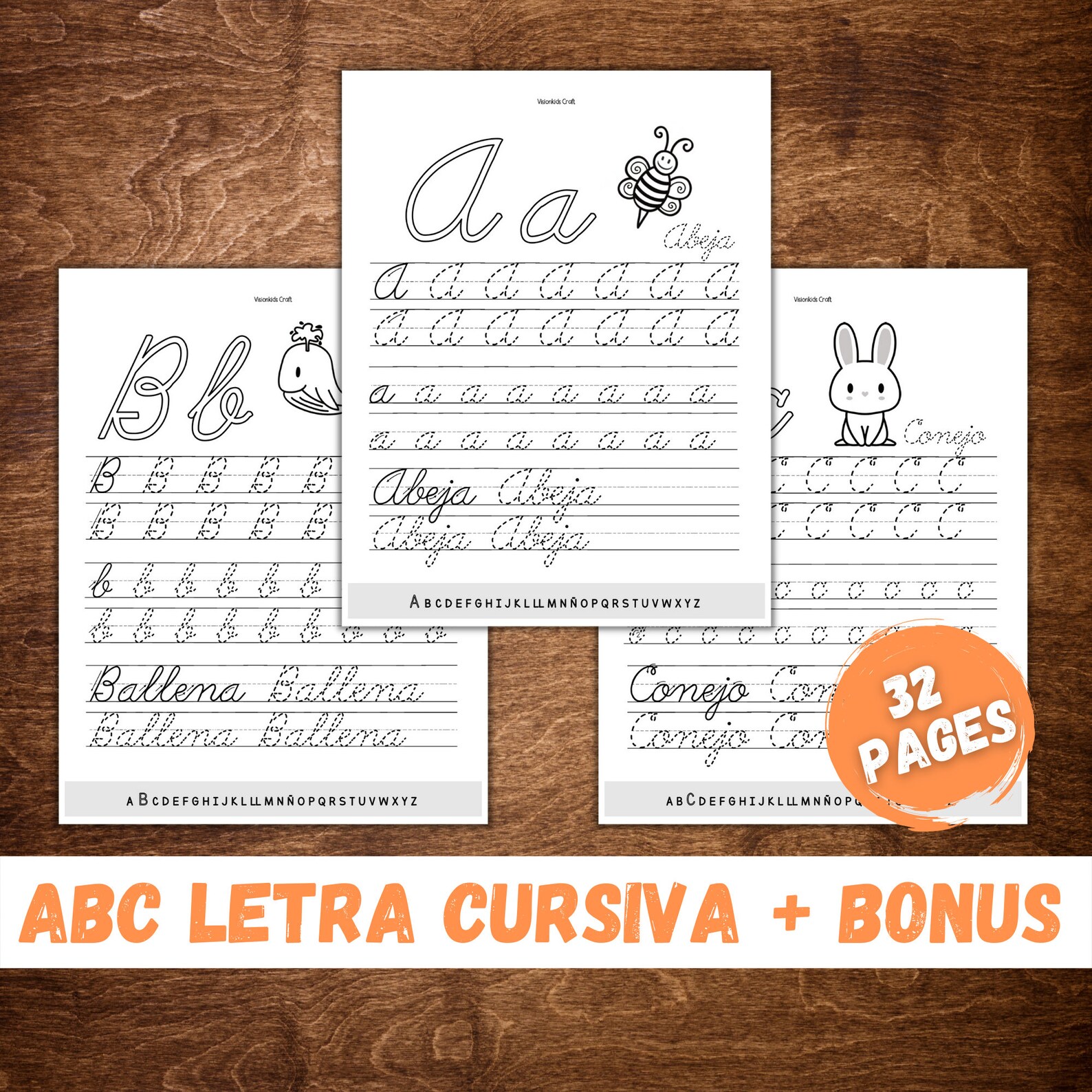 Abecedario escritura cursiva en español para niños - Etsy España