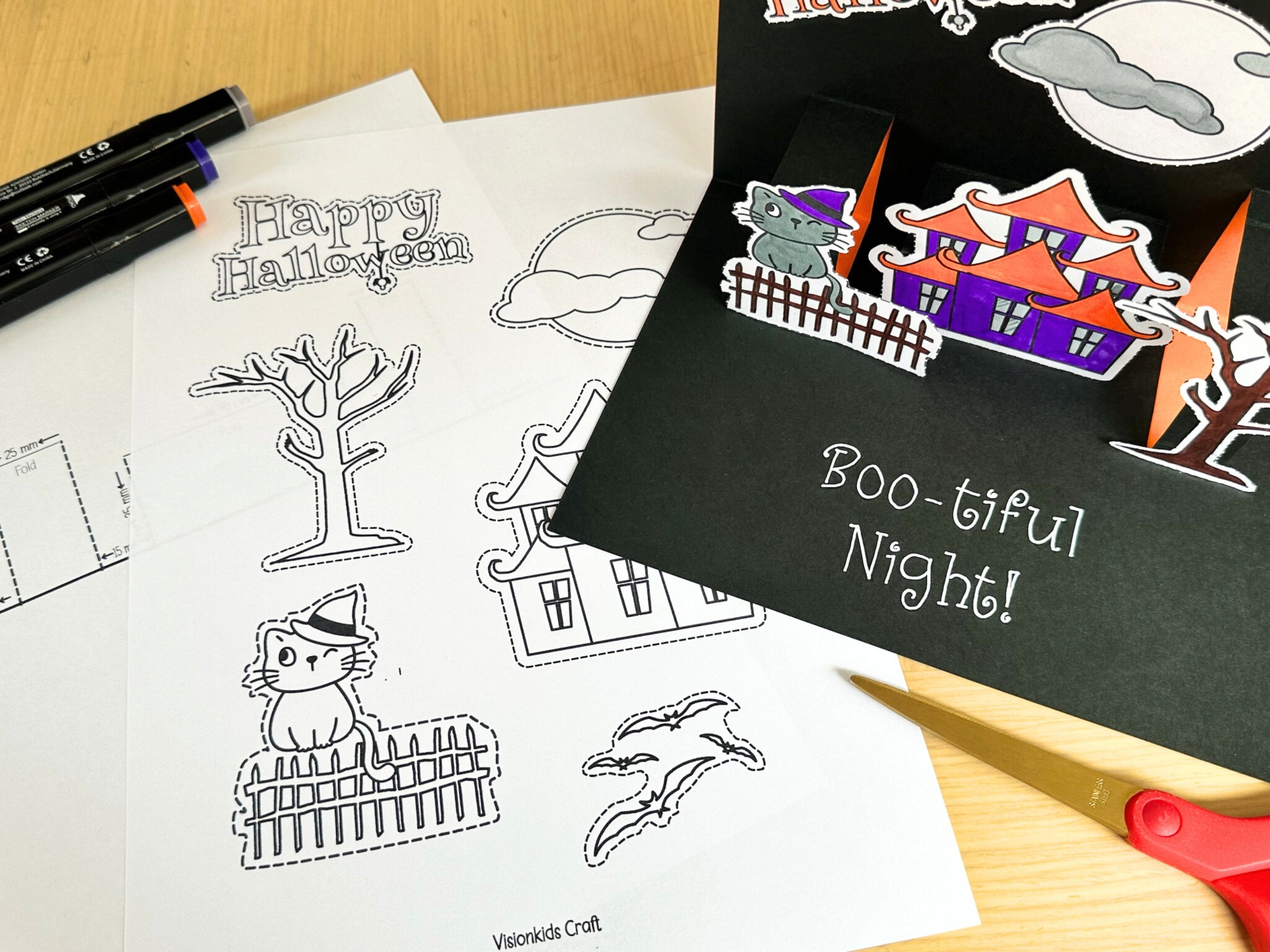Halloween Printable Pop up Card Spooky Haunted House 3D Coloring Paper ...