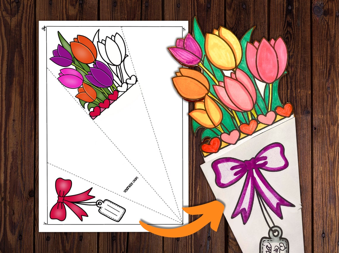 Mother's Day Coloring Card, Flower Bouquet Printable, Activity Mothers ...