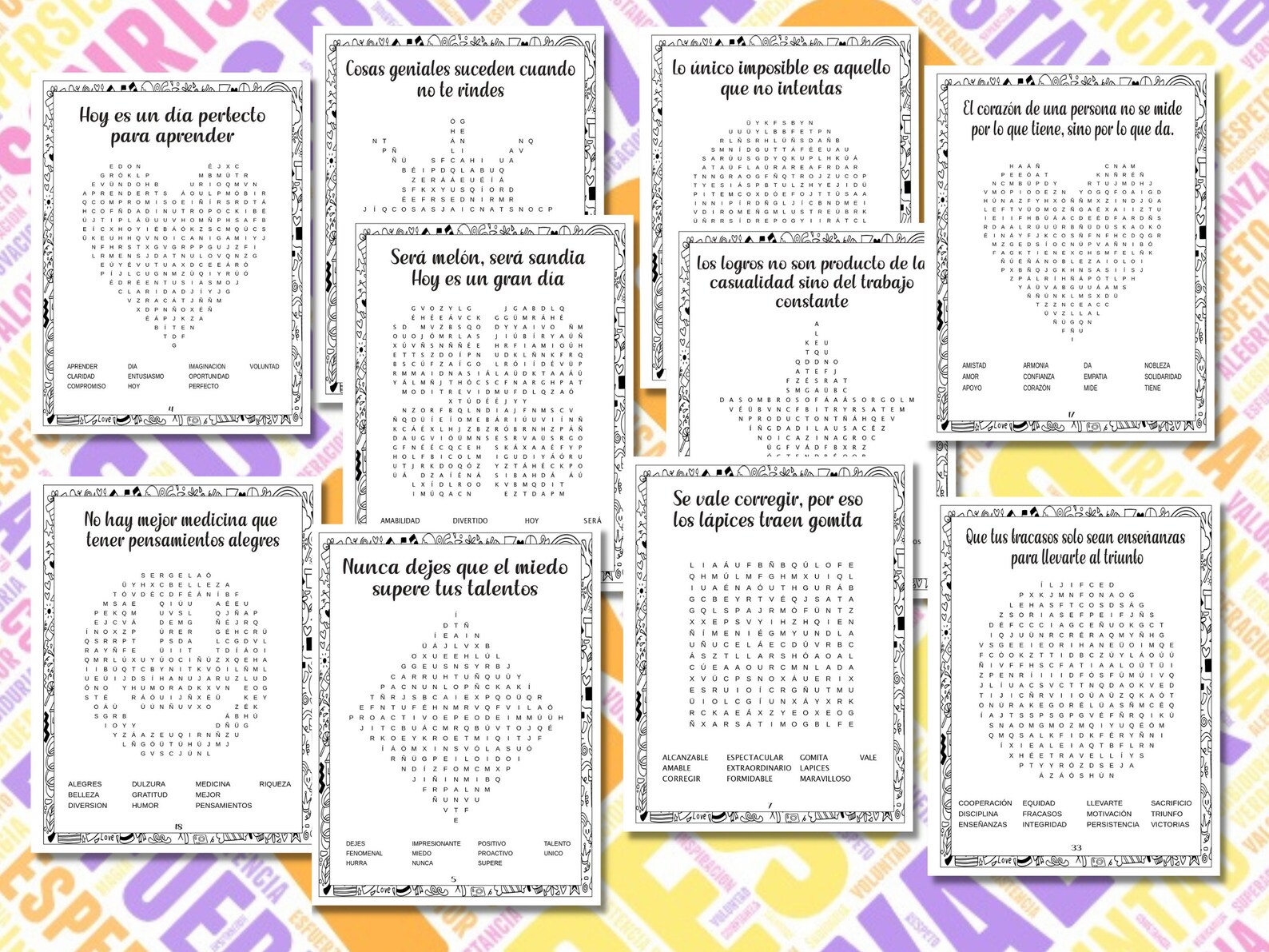 Word Search for Kids in Spanish Motivational Phrases for - Etsy
