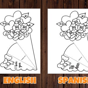 Mother's Day Coloring Card, Flower Bouquet Printable, Activity Mothers ...