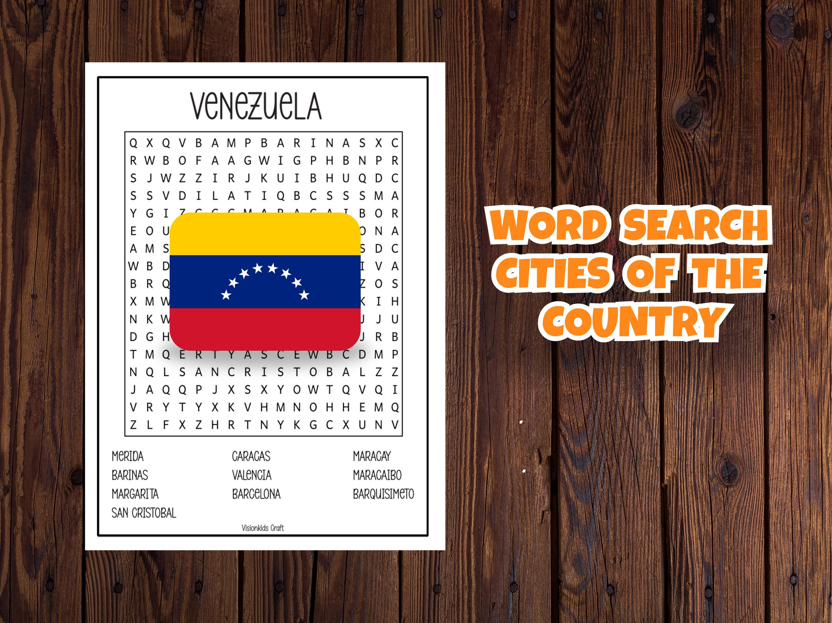 Venezuela Printable Activity, Word Search for Kids, Hispanic Heritage ...