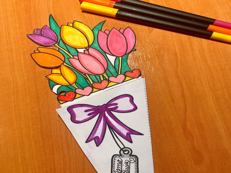 Mother's Day Coloring Card, Flower Bouquet Printable, Activity Mothers ...