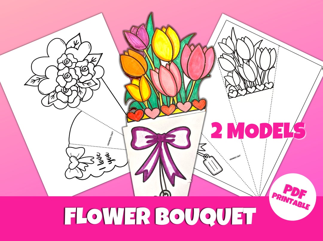 Mother's Day Coloring Card Flower Bouquet Printable - Etsy
