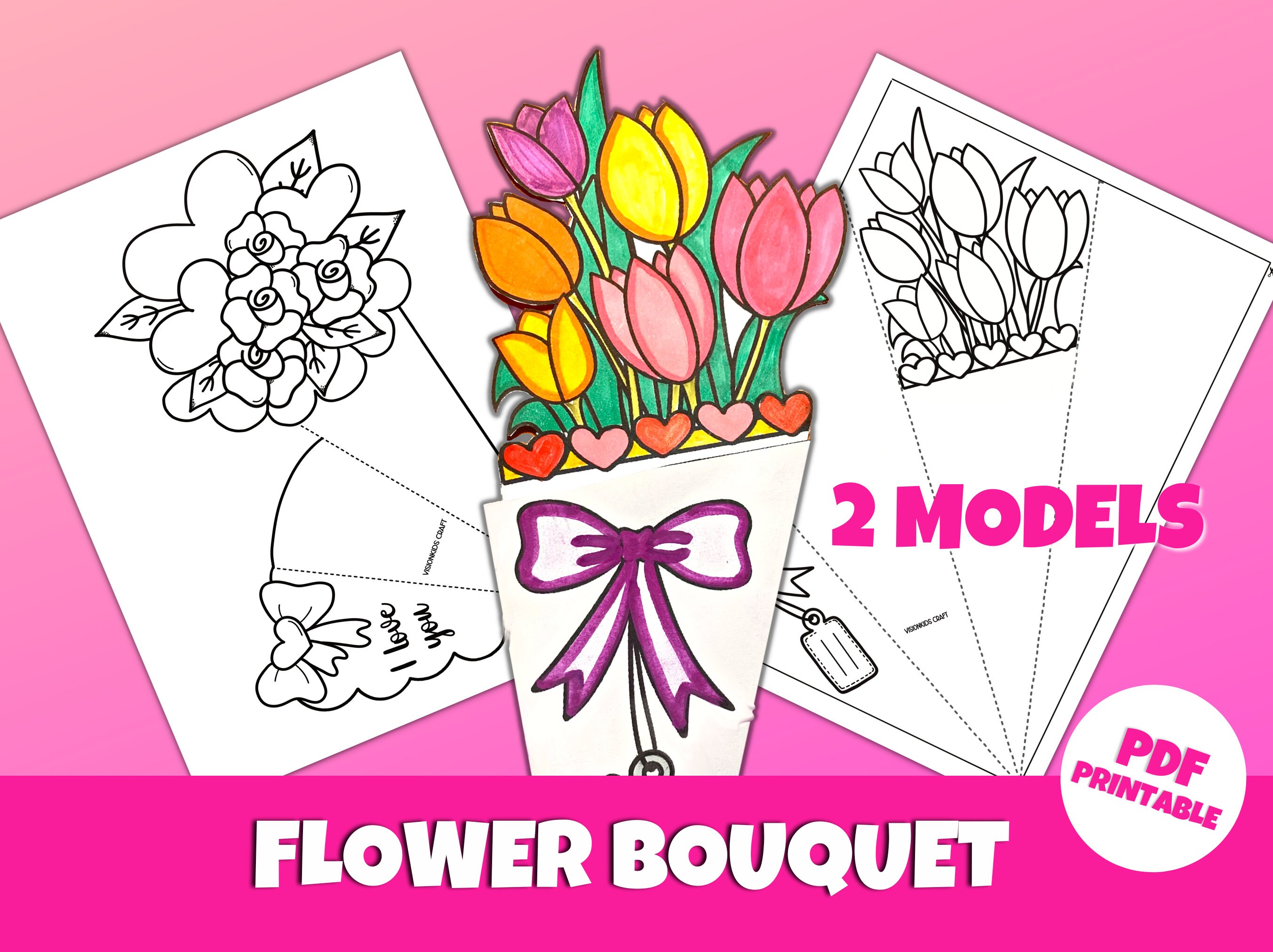 Mother's Day Coloring Card Flower Bouquet Printable - Etsy