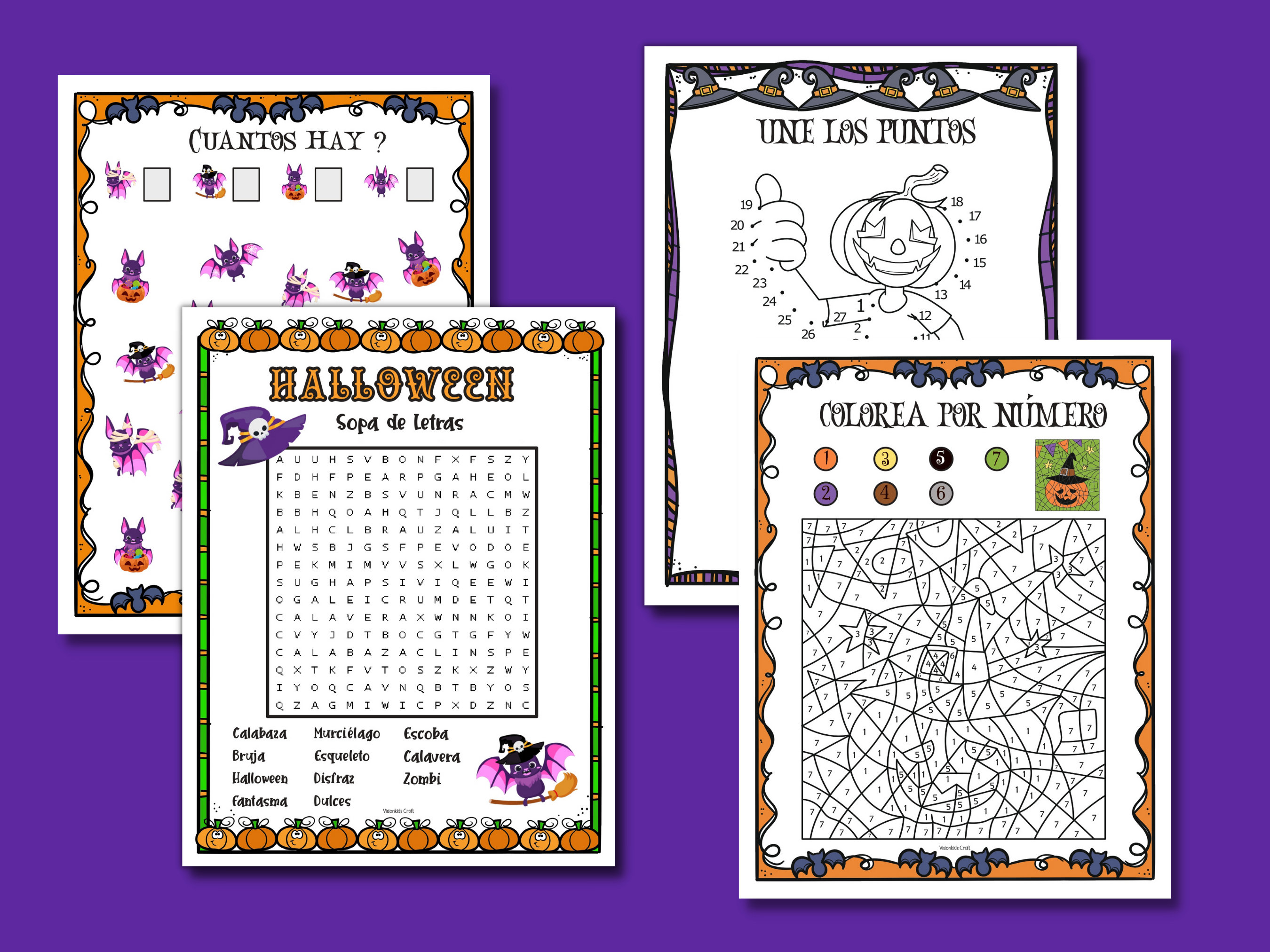 Halloween Spanish Activities for Kids, Halloween Busy Book, Word Search ...