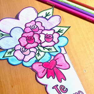 Mother's Day Coloring Card, Flower Bouquet Printable, Activity Mothers ...