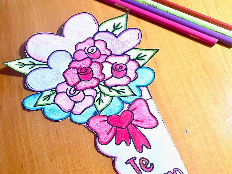 Mother's Day Coloring Card, Flower Bouquet Printable, Activity Mothers ...