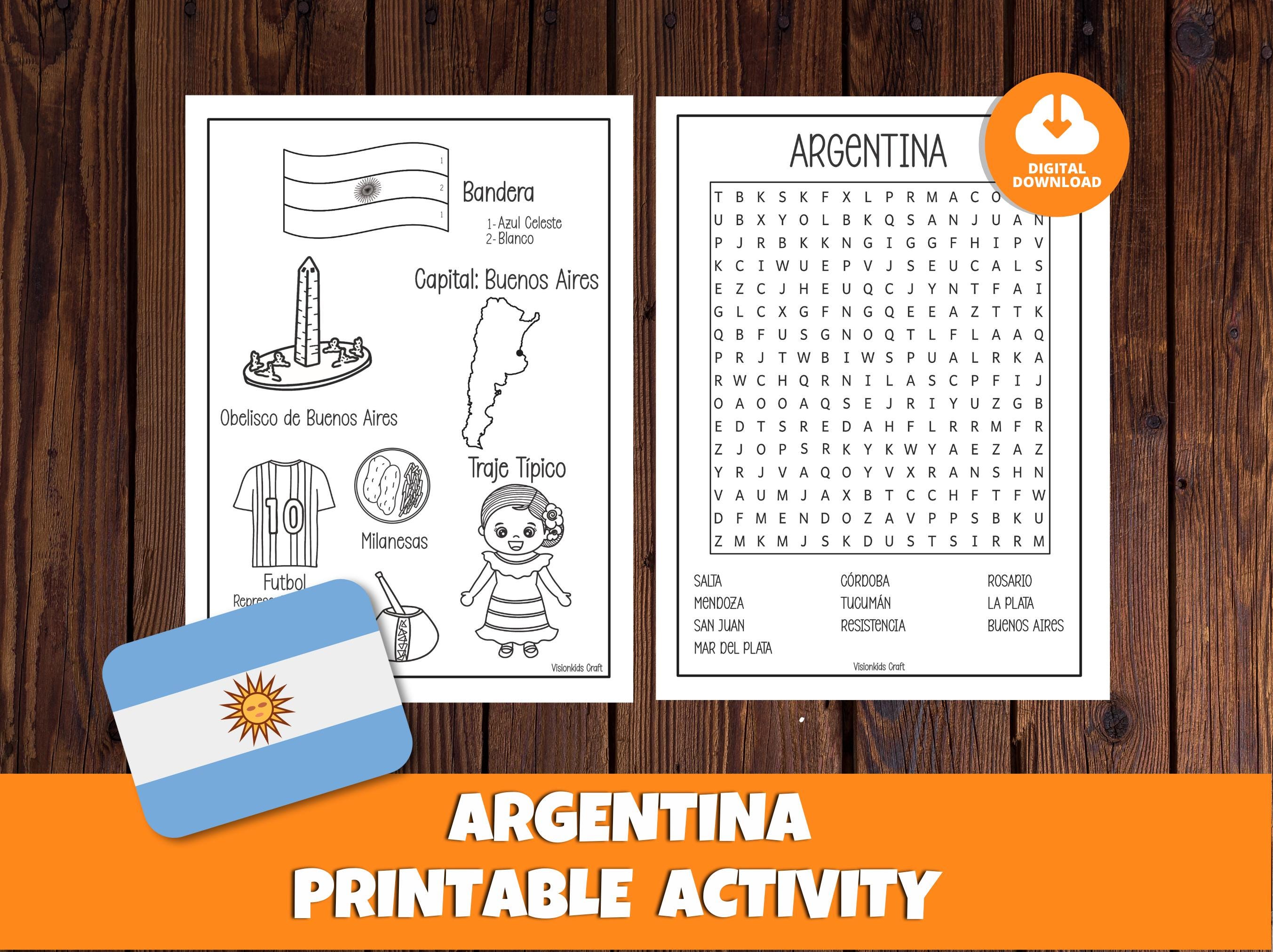 Argentina Word Search and Coloring Page for Kids, Fun Facts for ...