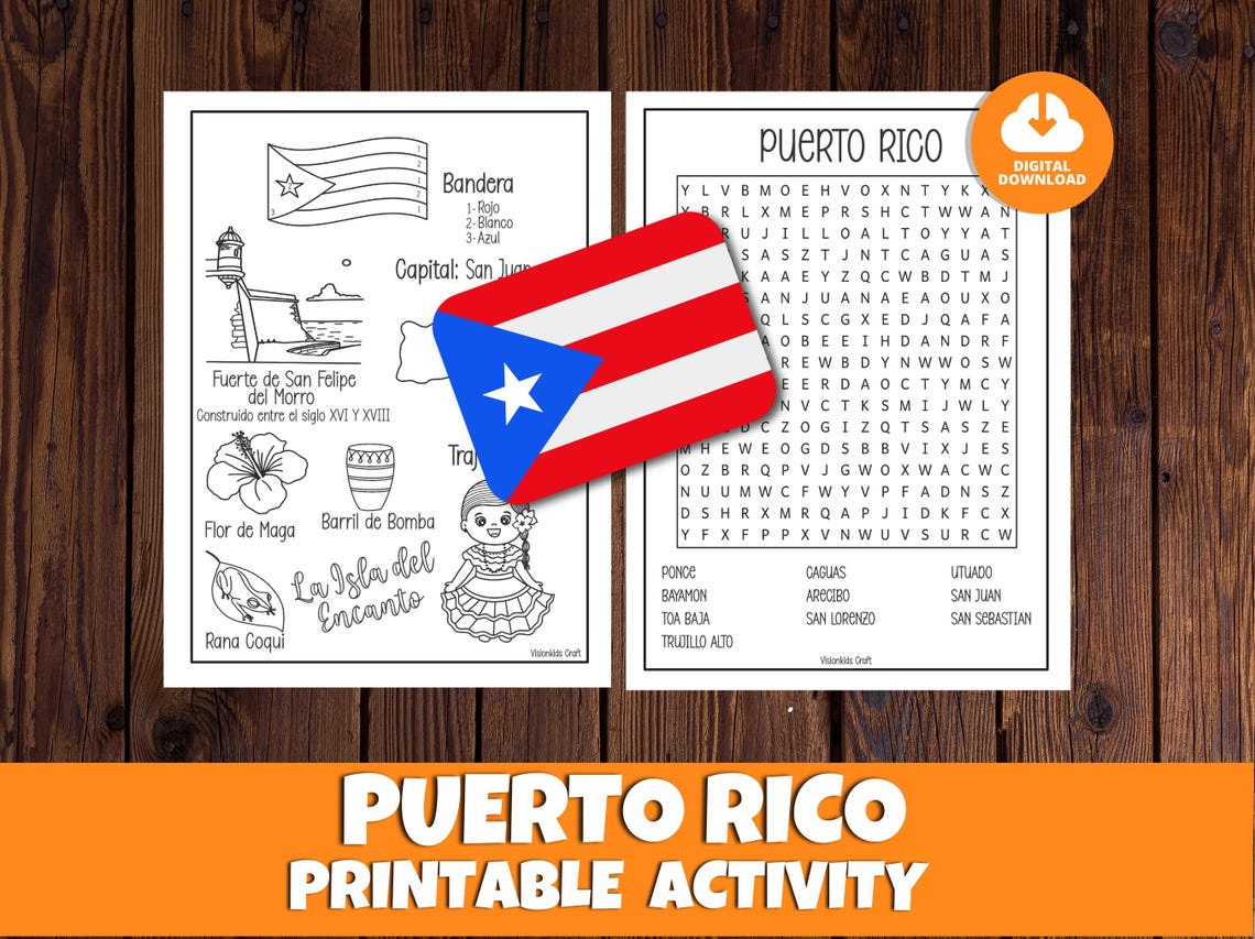 Puerto Rico Word Search and Coloring Page for Kids, Fun Facts for ...