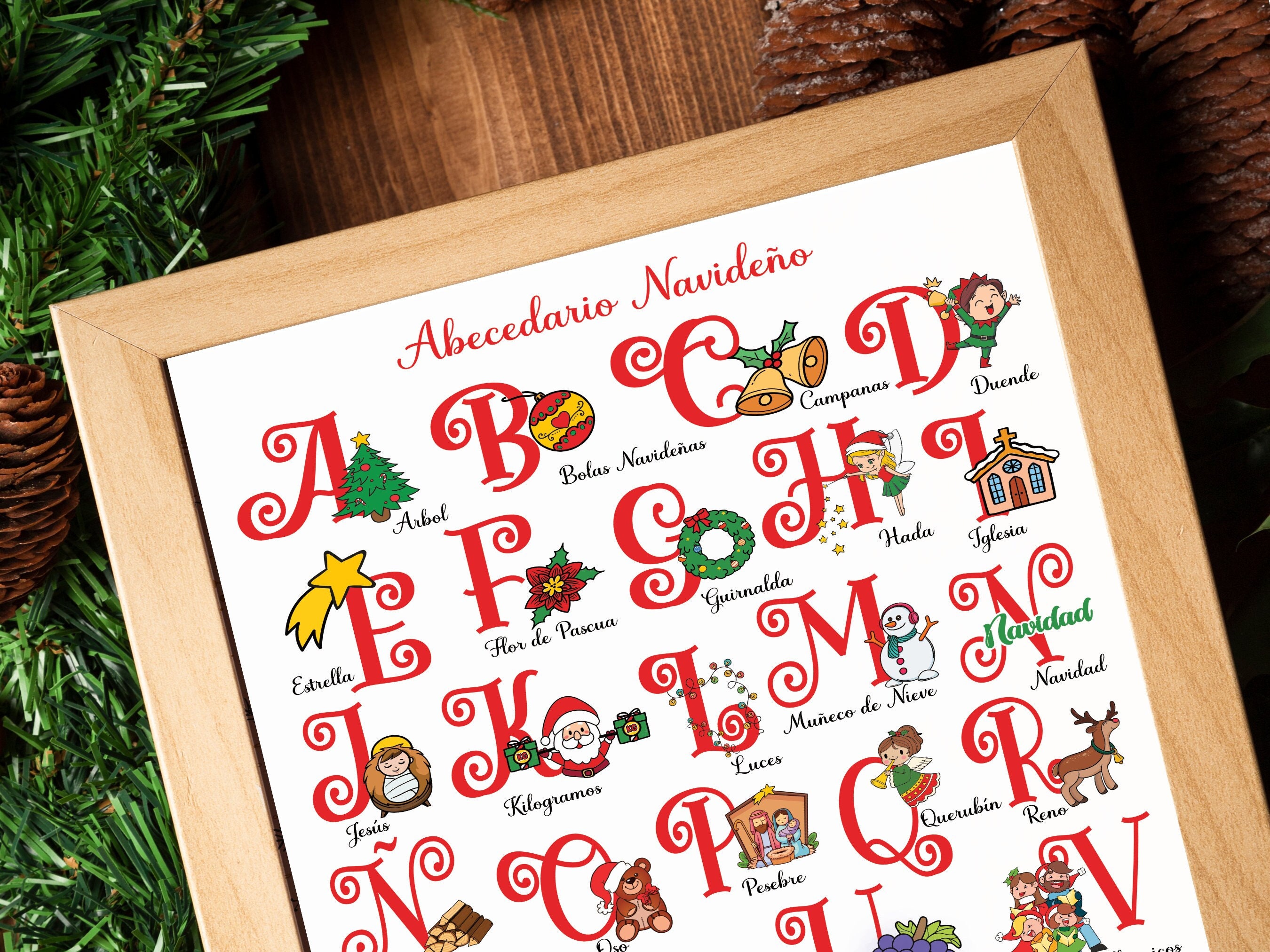 Printable Christmas Alphabet, Spanish Christmas Poster, Christmas Prin ...