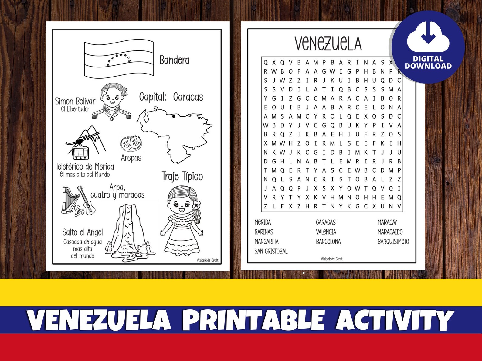 Venezuela Printable Activity, Word Search for Kids, Hispanic Heritage ...