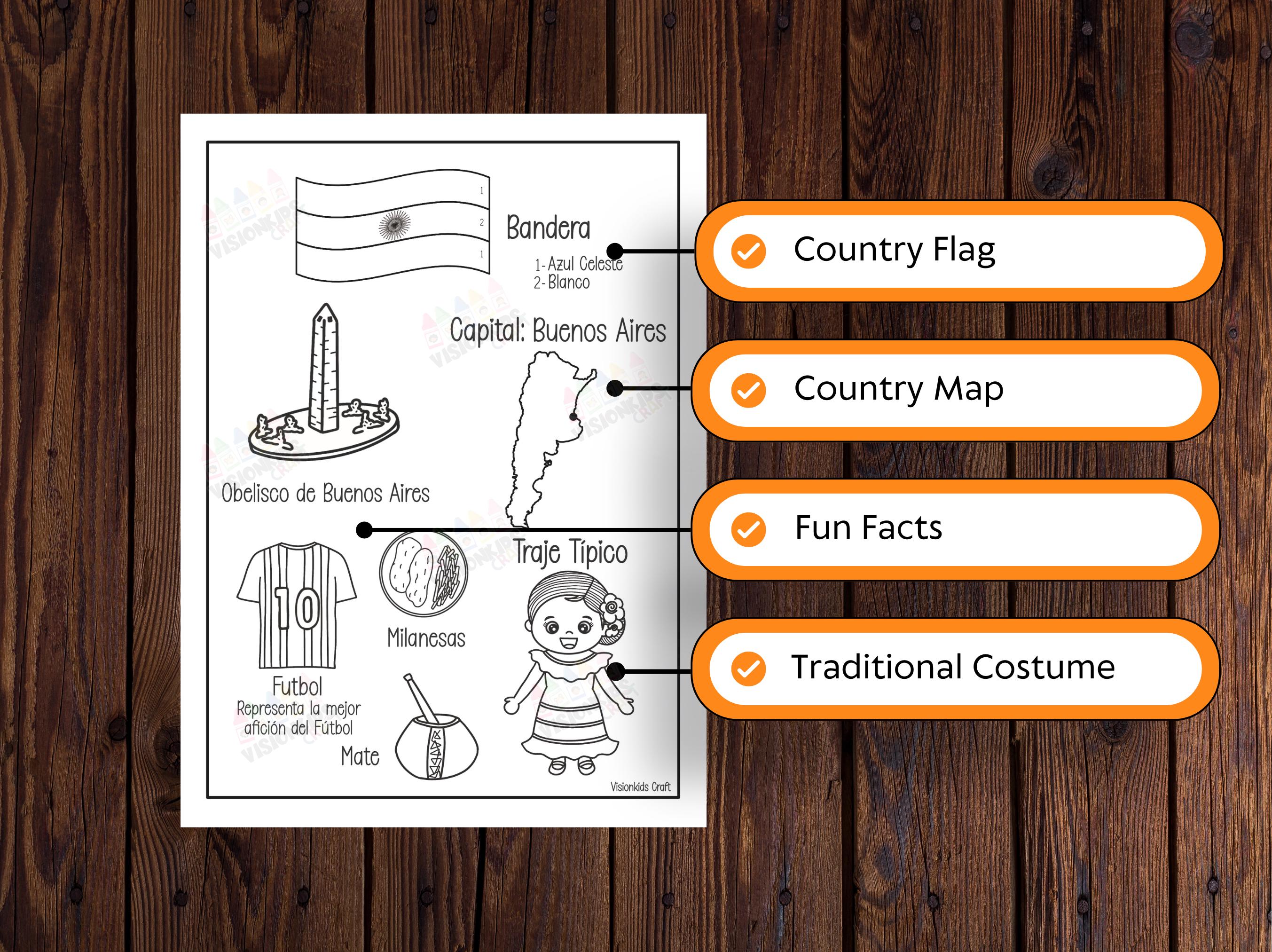 Argentina Word Search and Coloring Page for Kids, Fun Facts for ...