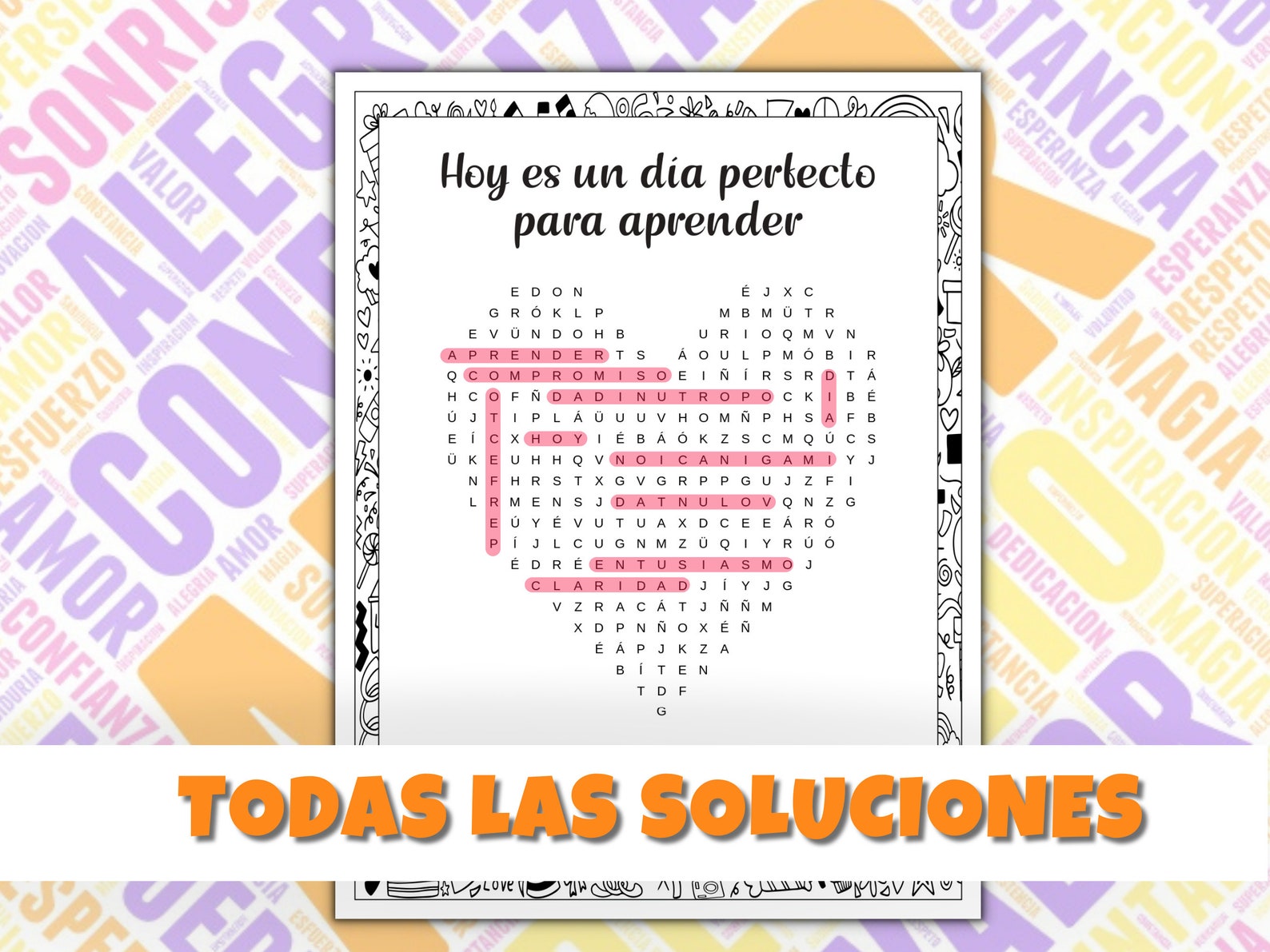 Word Search for Kids in Spanish, Motivational and Positive Phrases for ...
