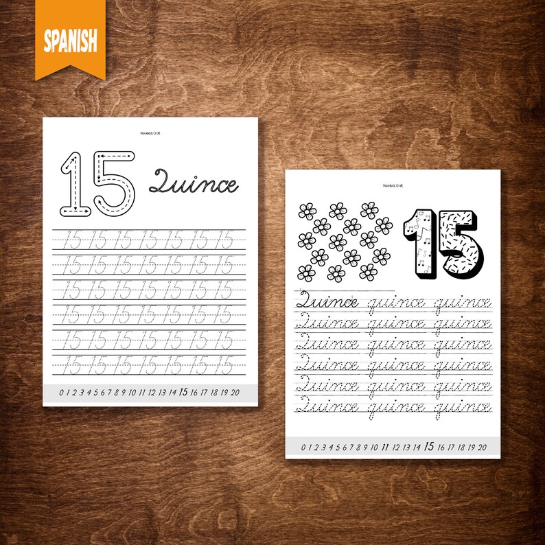 Numbers Tracing and Counting Worksheet, Cursive Practice, Spanish ...