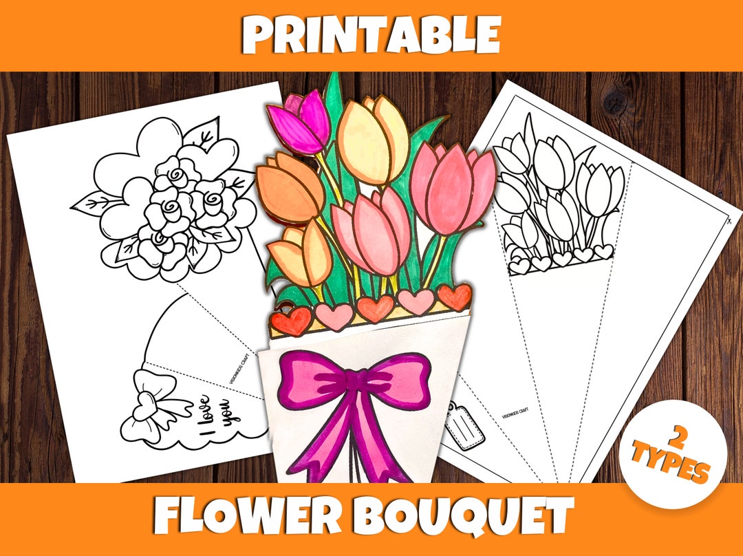 Mother's Day Coloring Card, Flower Bouquet Printable, Activity Mothers ...