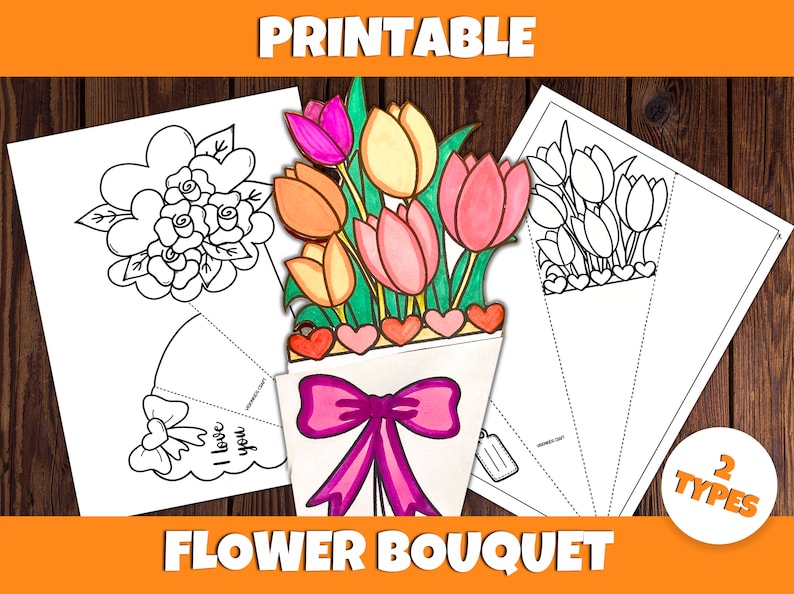 Mother's Day Coloring Card, Flower Bouquet Printable, Activity Mothers ...