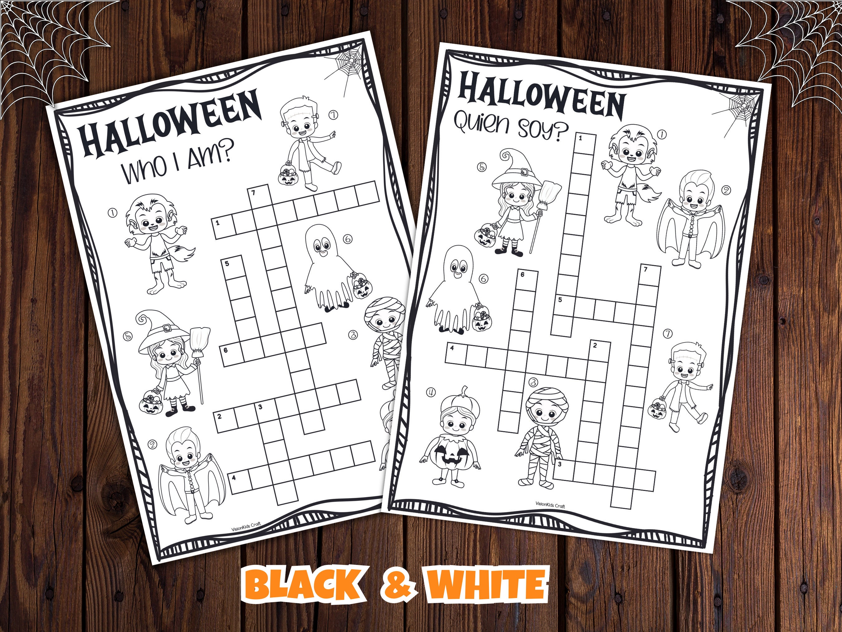 Halloween Crossword Puzzle, Bilingual Kids Game (PDF) - Etsy
