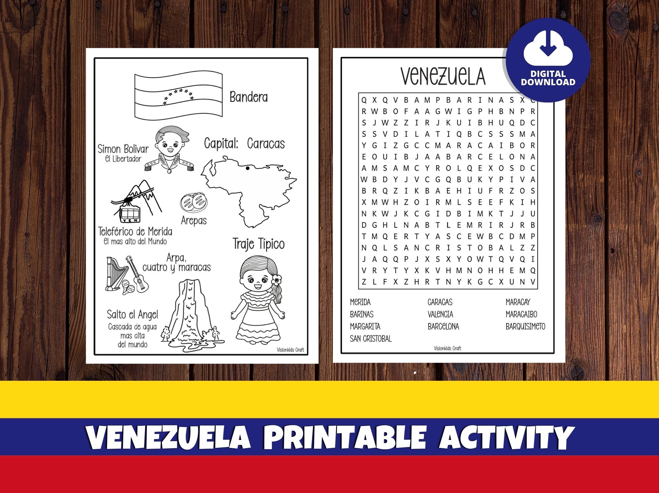 Venezuela Printable Activity, Word Search for Kids, Hispanic Heritage ...