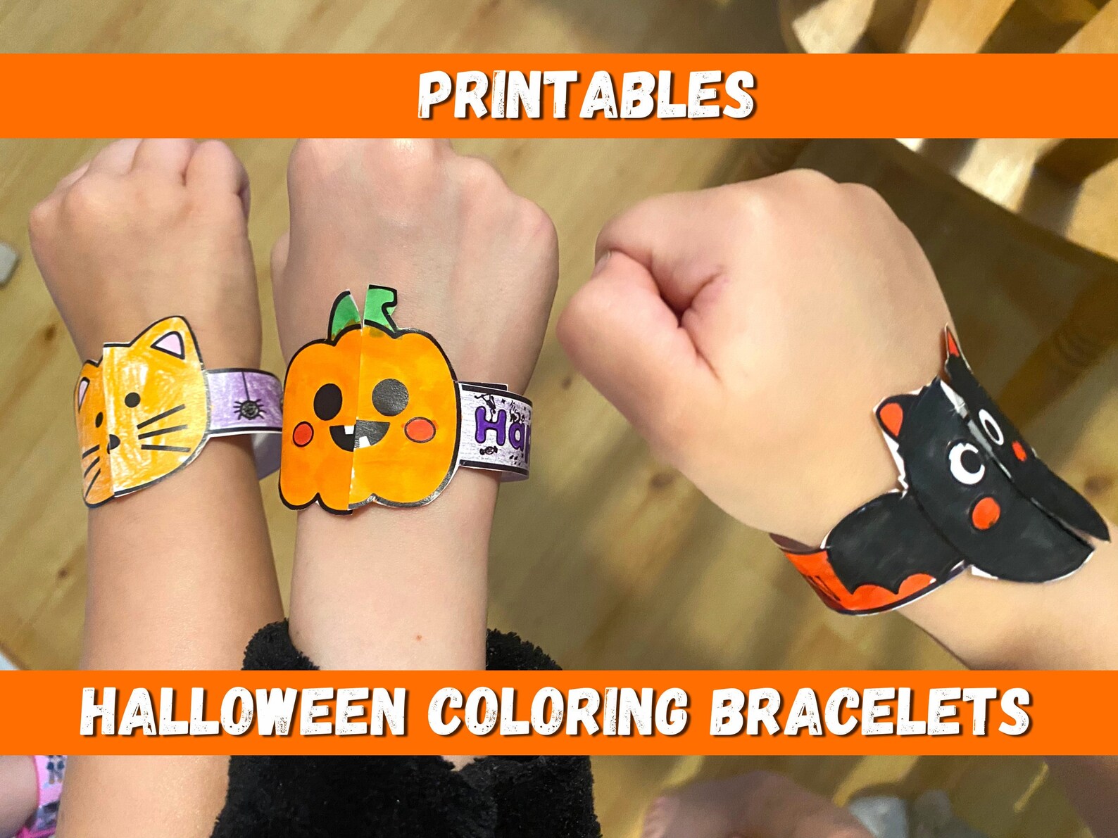 Halloween Coloring Bracelets for Kids, Printable Wristband (PDF) - Etsy