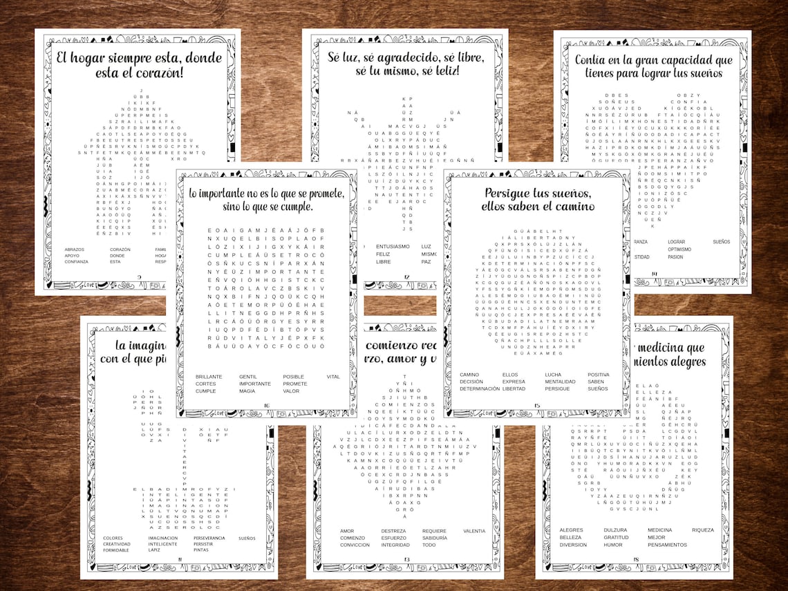 Word Search for Kids in Spanish, Motivational and Positive Phrases for ...