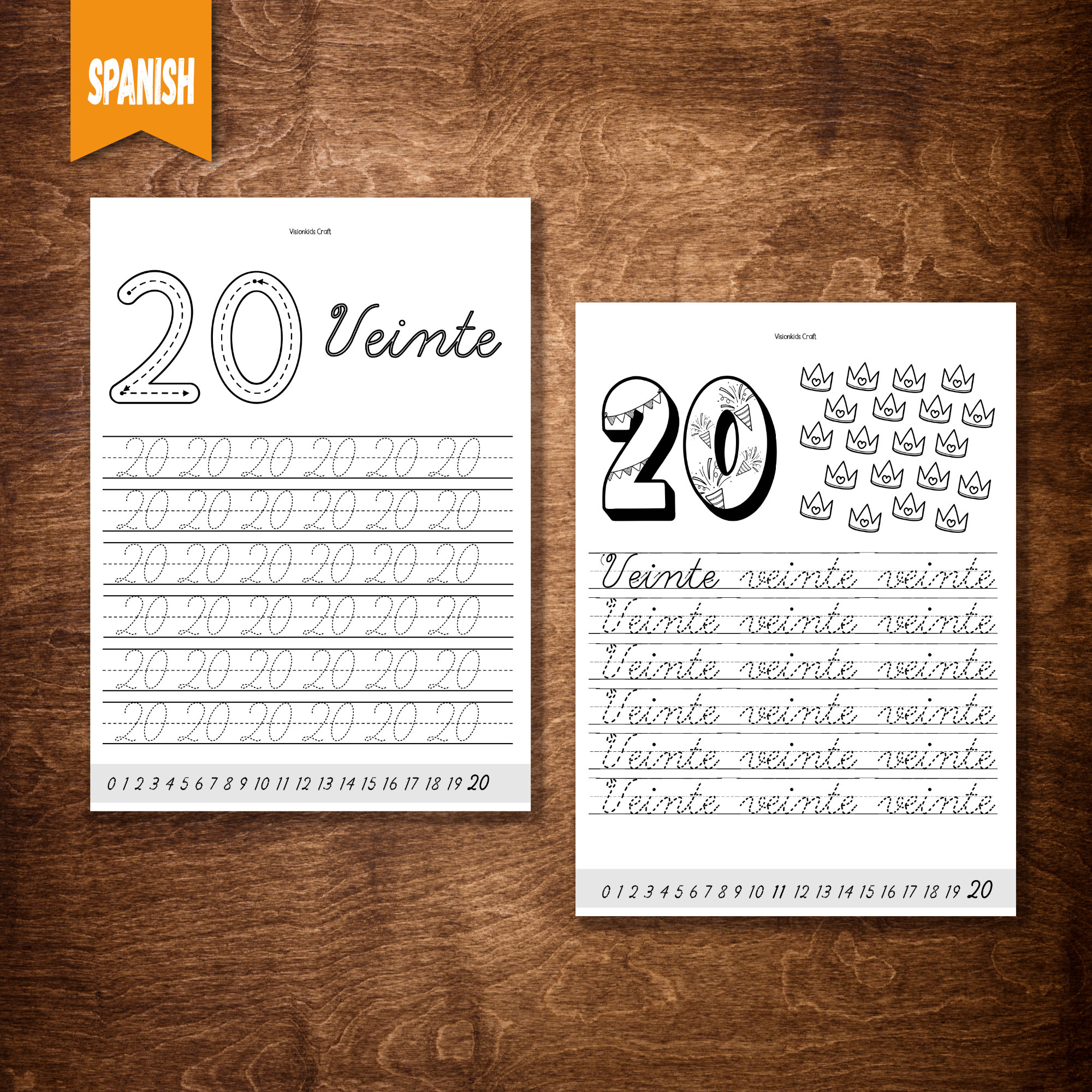 Numbers Tracing and Counting Worksheet, Cursive Practice, Spanish ...