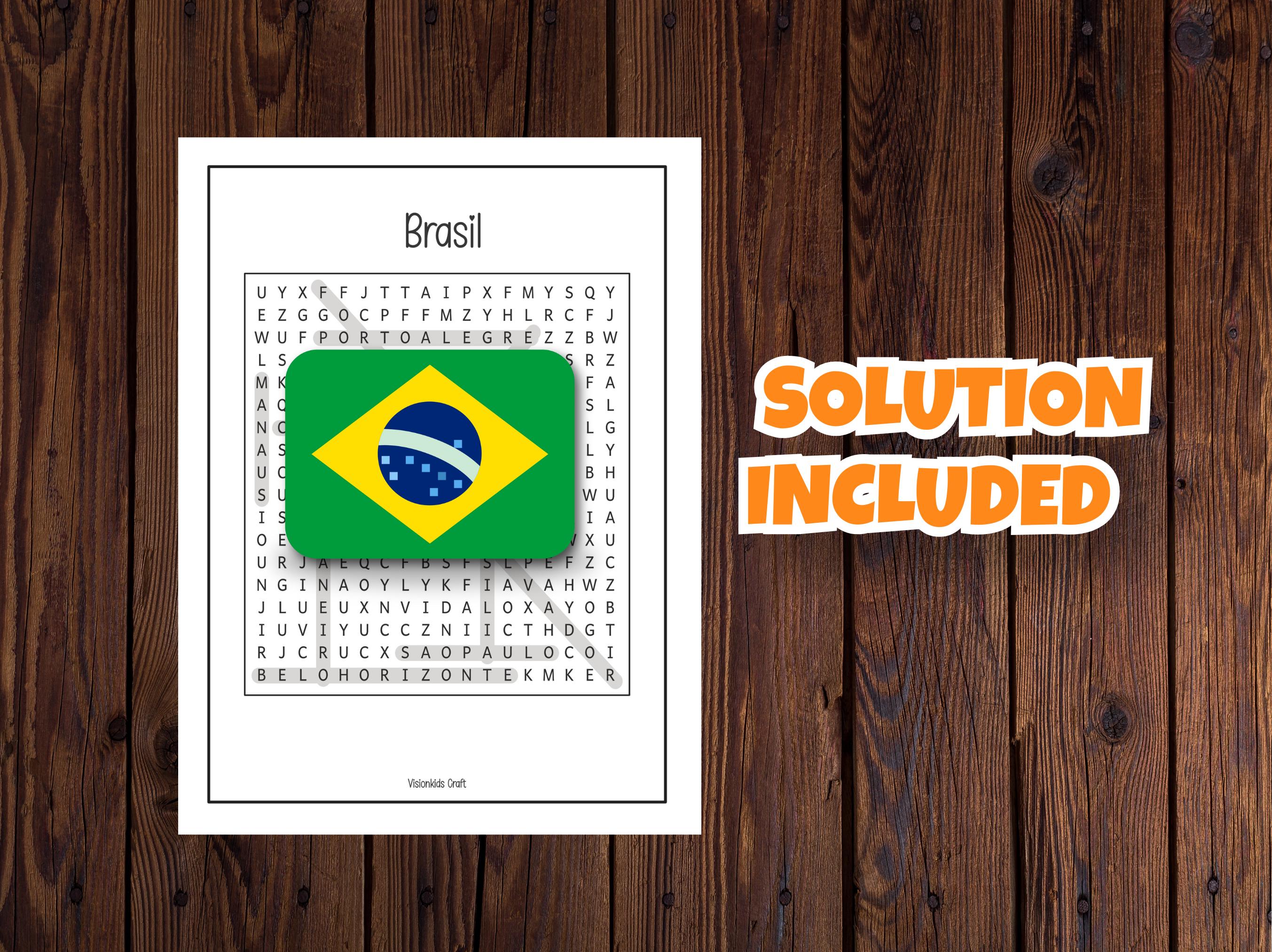 Brasil Word Search and Coloring Page for Kids, Fun Facts for Children ...