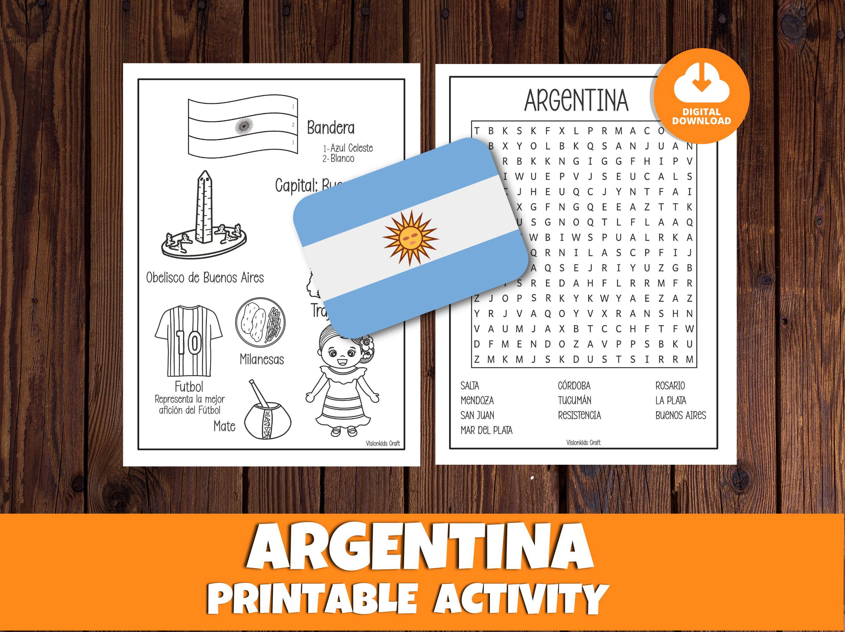 Argentina Word Search, Coloring Page, Fun Facts (printable PDF) - Etsy