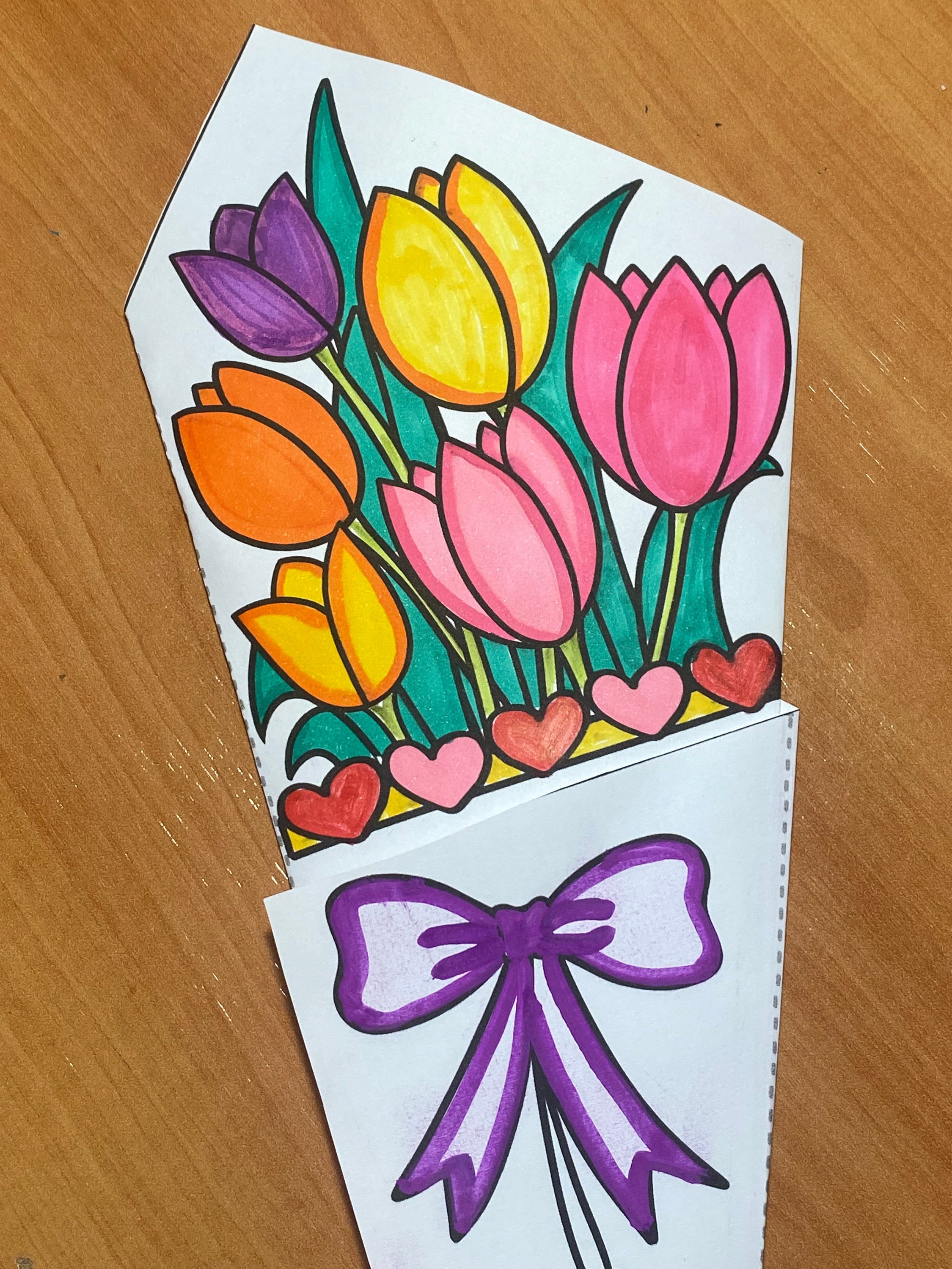 Mother's Day Coloring Card, Flower Bouquet Printable, Activity Mothers ...