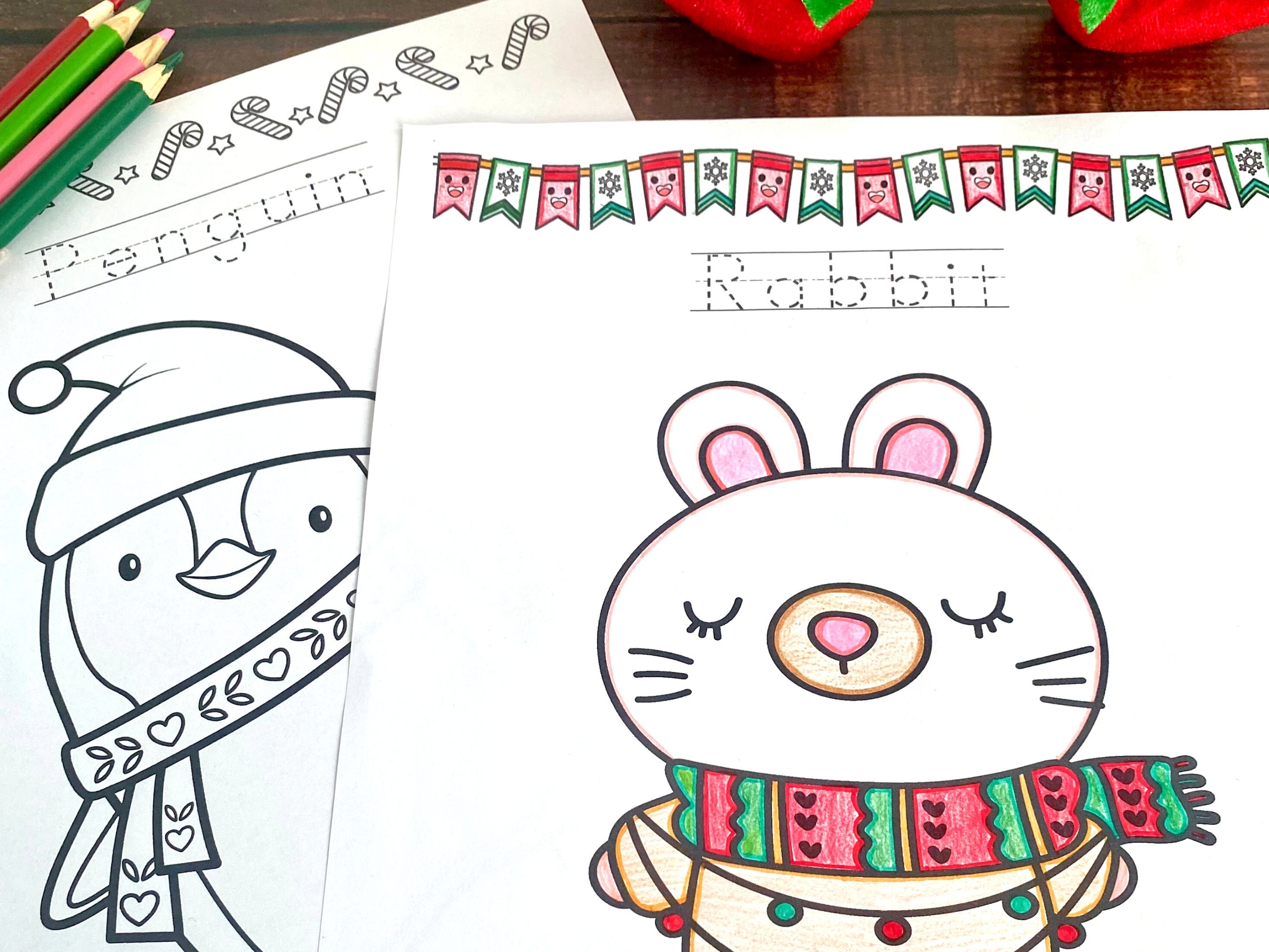 Bilingual Christmas Animals Coloring Pages, Spanish & English (PDF) - Etsy