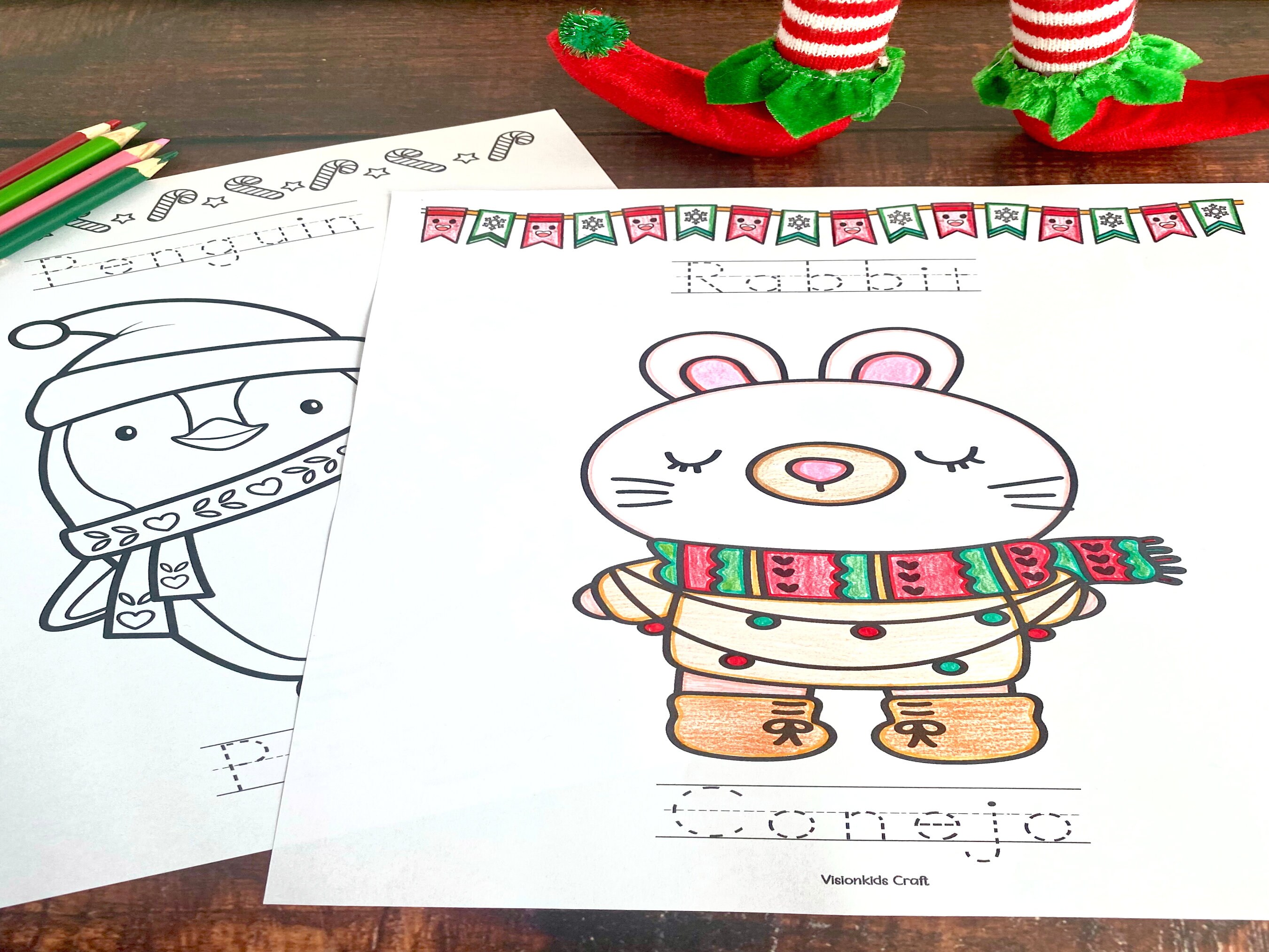 Christmas Printable for Kids, Bilingual Color & Trace Activity Spanish ...