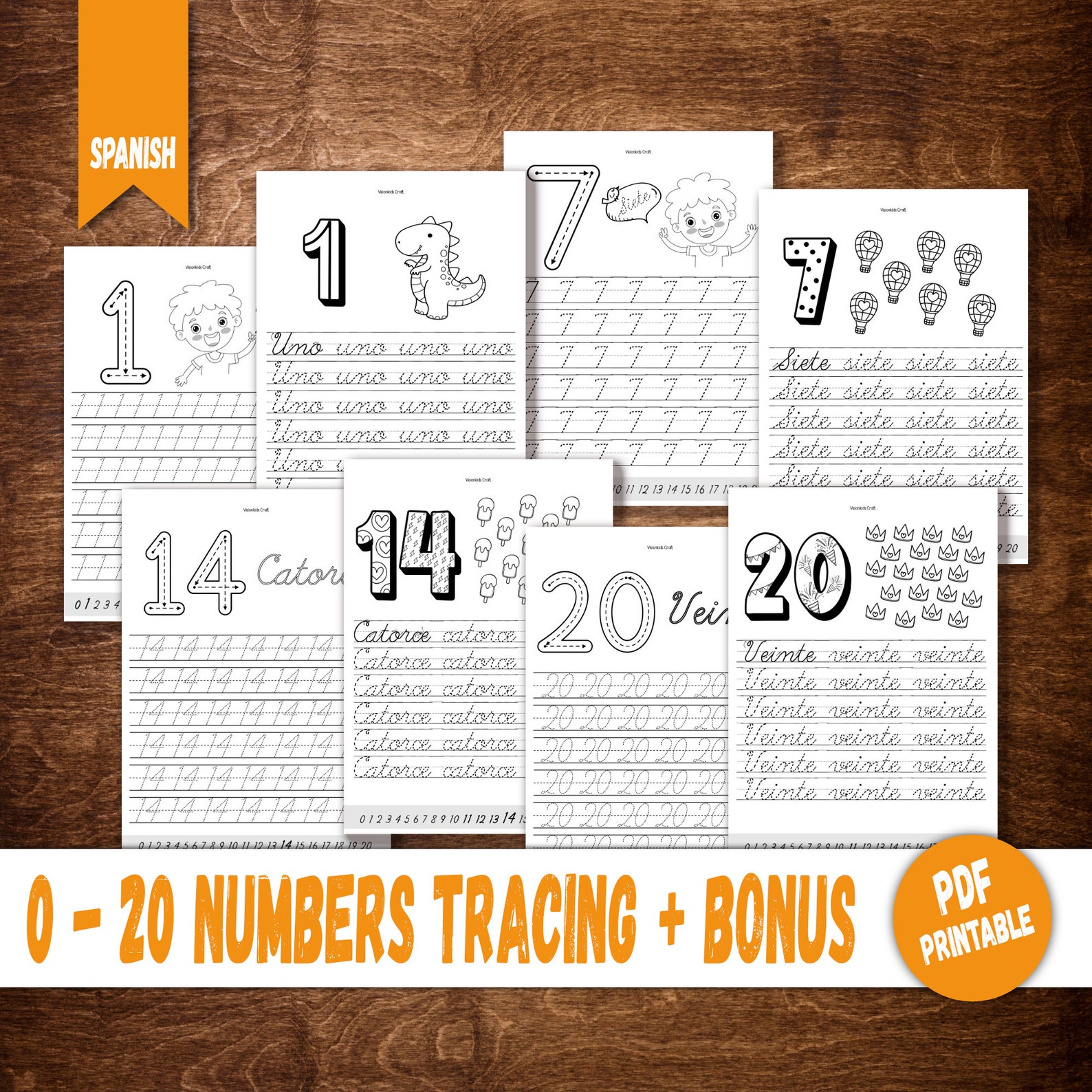 Numbers Tracing and Counting Worksheet, Cursive Practice, Spanish ...