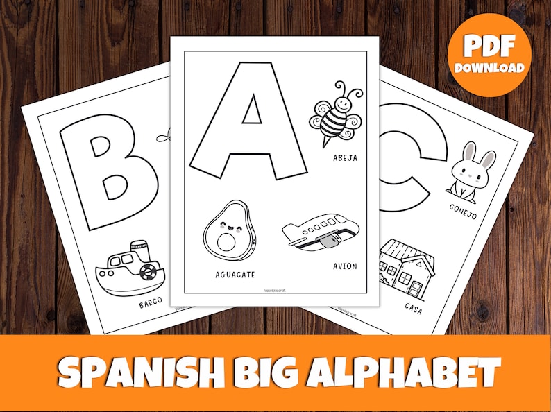 Spanish Big Alphabet, Printable Activity, A-Z Animals Coloring Pages ...