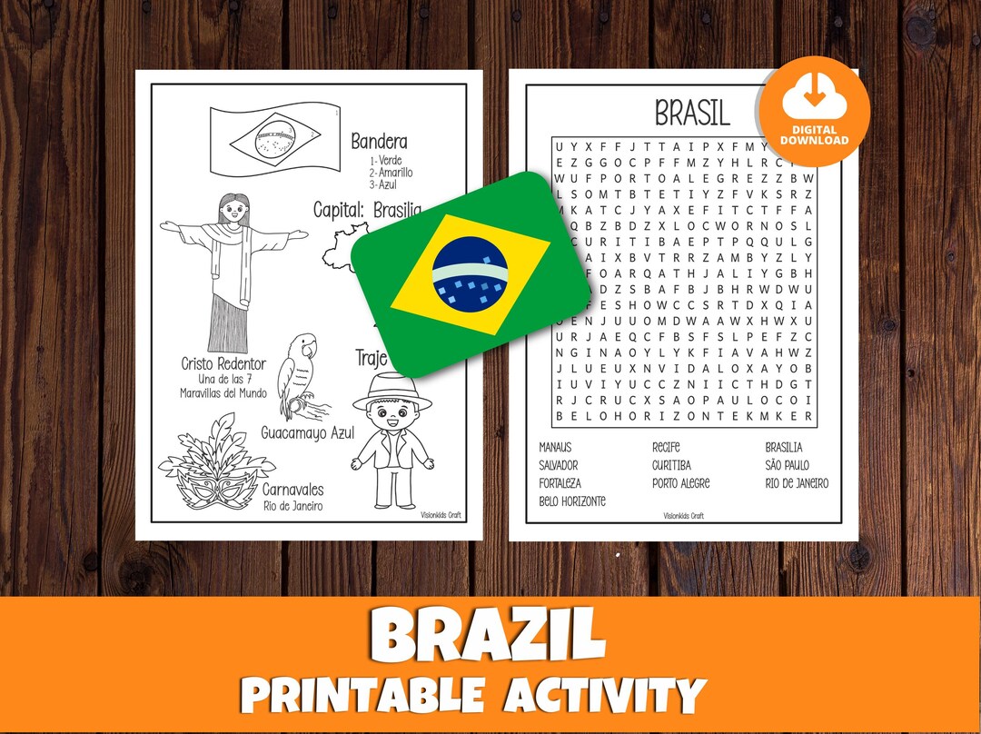 Brasil Word Search and Coloring Page for Kids, Fun Facts for Children ...