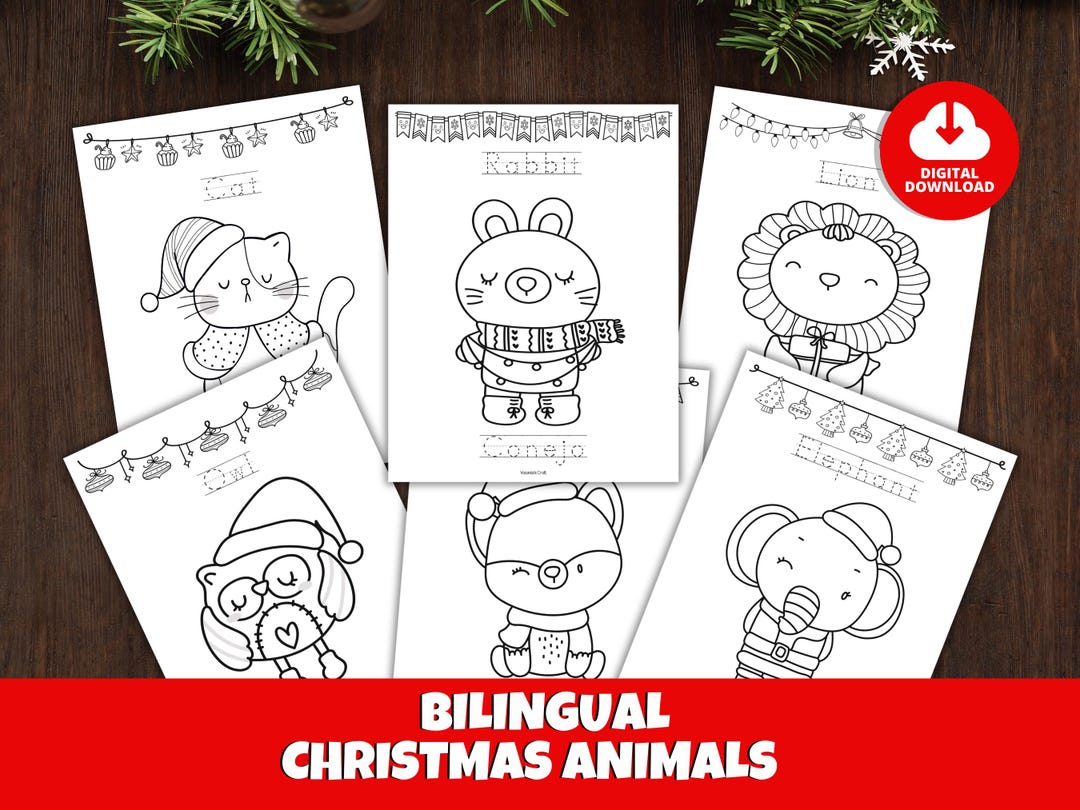 Christmas Printable for Kids, Bilingual Color & Trace Activity Spanish ...