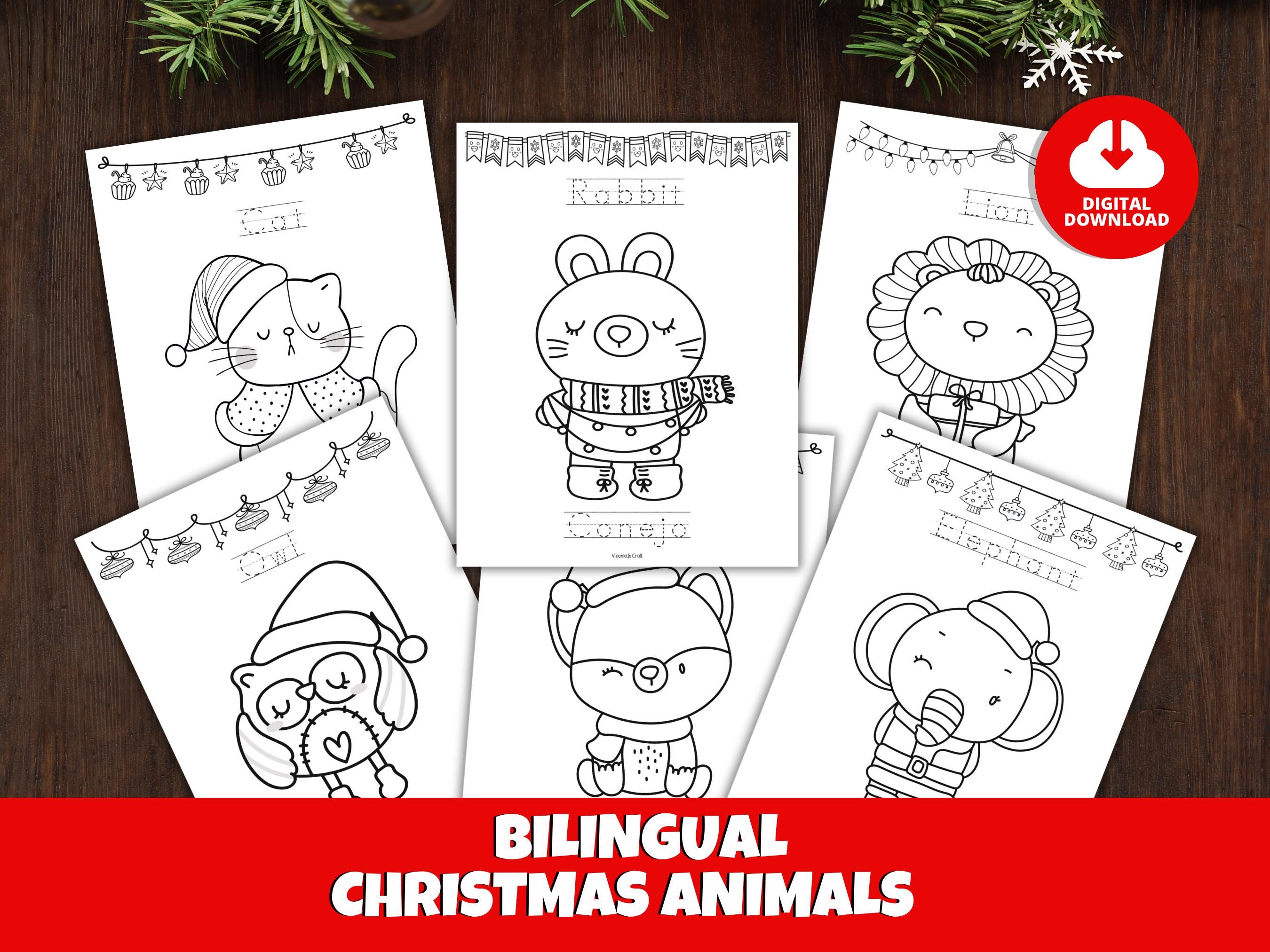 Christmas Printable for Kids, Bilingual Color & Trace Activity Spanish ...