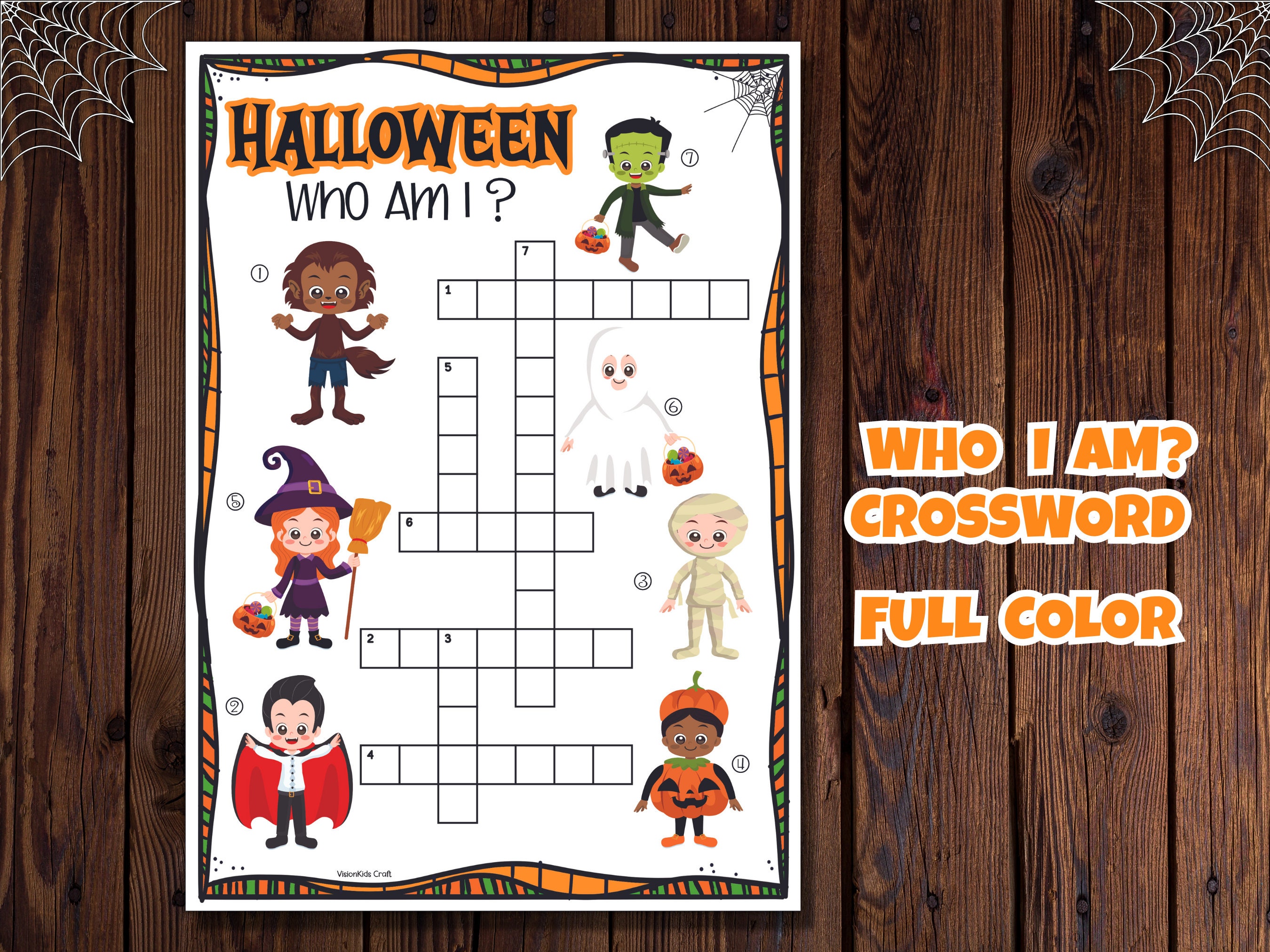 Halloween Crossword Puzzle Printable Bilingual Game for Kids, Fun Kids ...