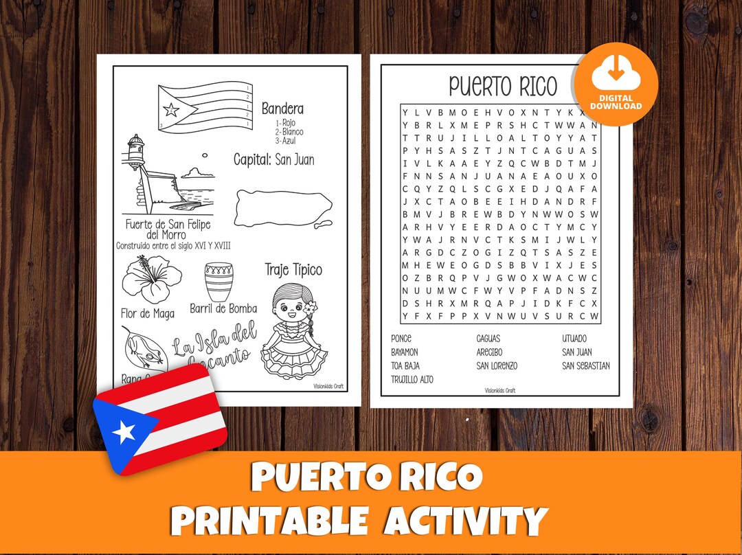 Puerto Rico Word Search and Coloring Page for Kids, Fun Facts for ...