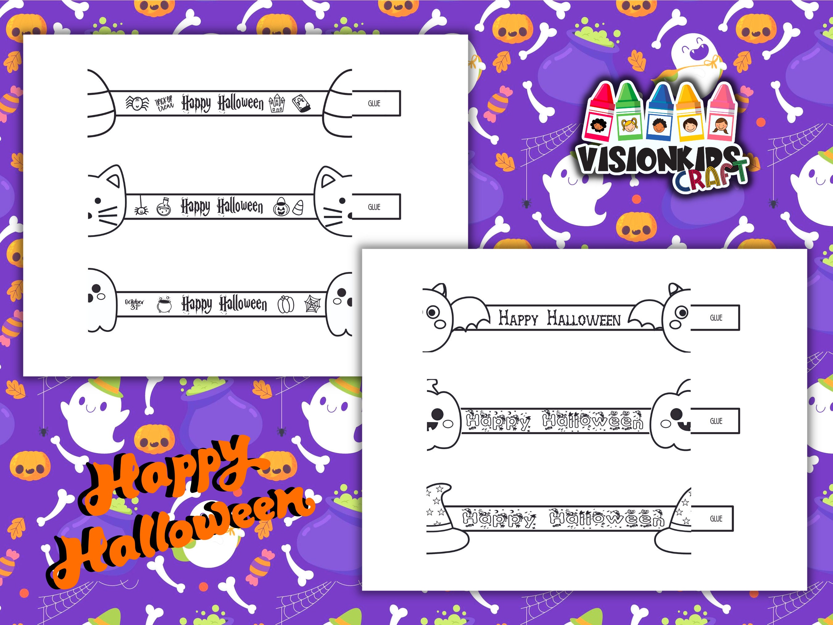 Halloween Coloring Bracelets for Kids, Wristband Printable, Halloween ...