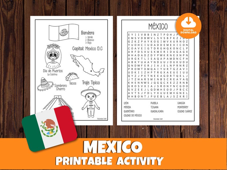 Mexico Word Search and Coloring Page for Kids, Fun Facts for Children ...