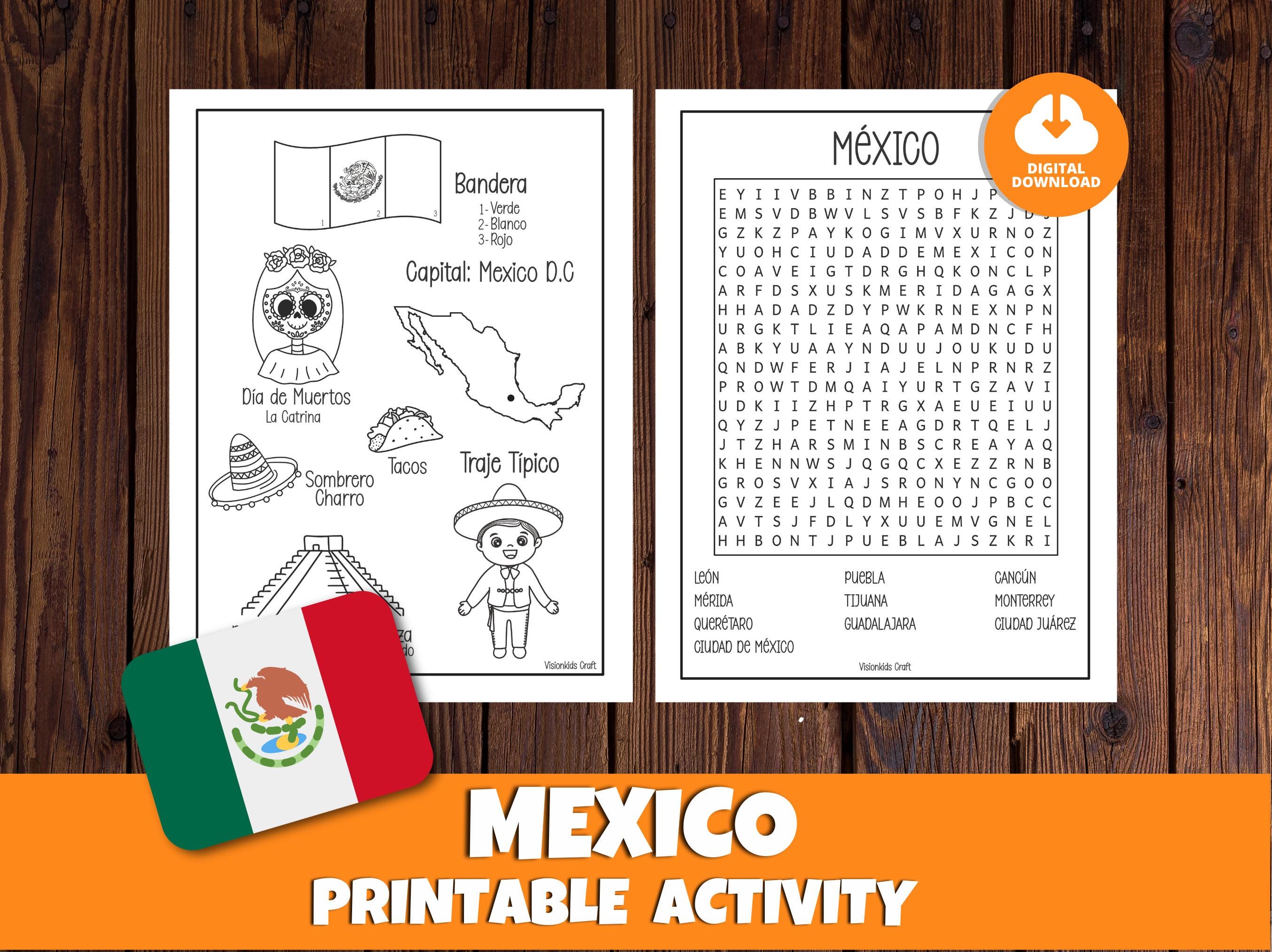 Mexico Word Search and Coloring Page for Kids, Fun Facts for Children ...