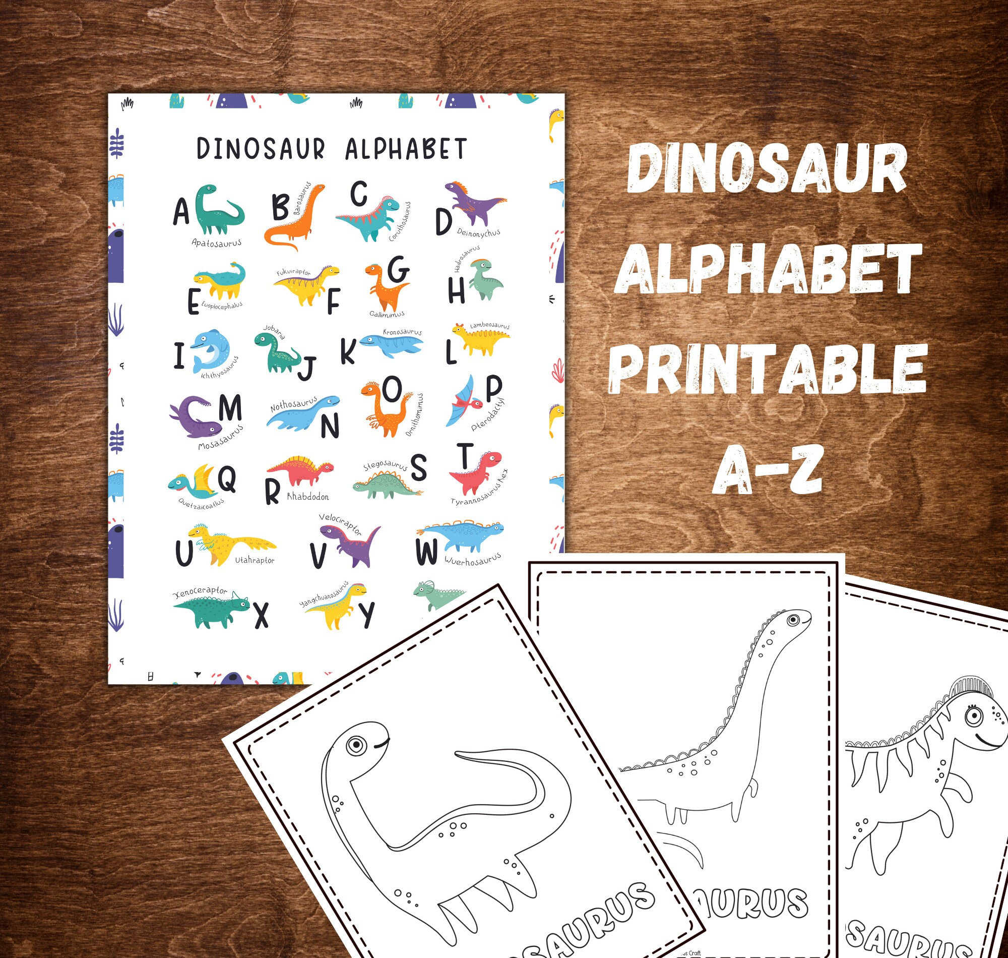 Dinosaur Alphabet Wall Art, Dino ABC, Dino Coloring Pages, Educational ...