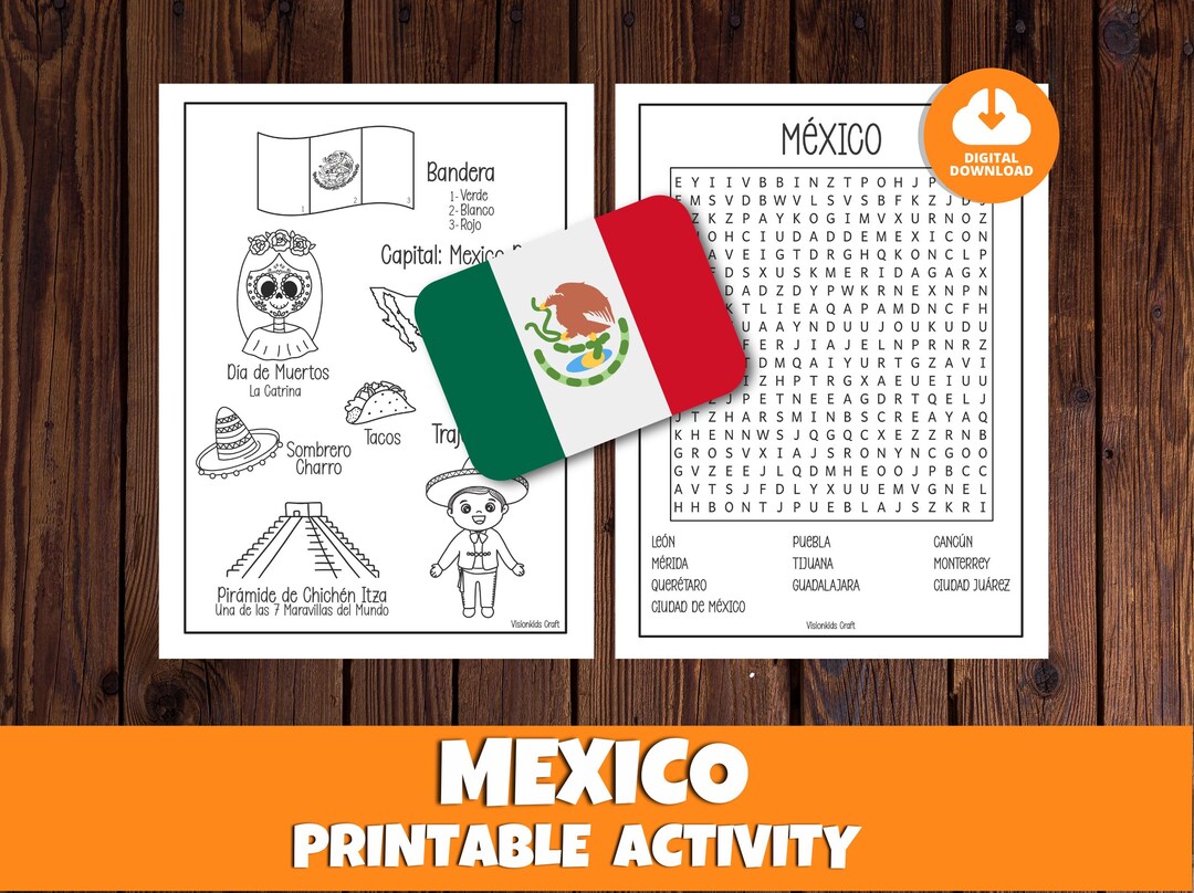 Mexico Word Search and Coloring Page for Kids, Fun Facts for Children ...