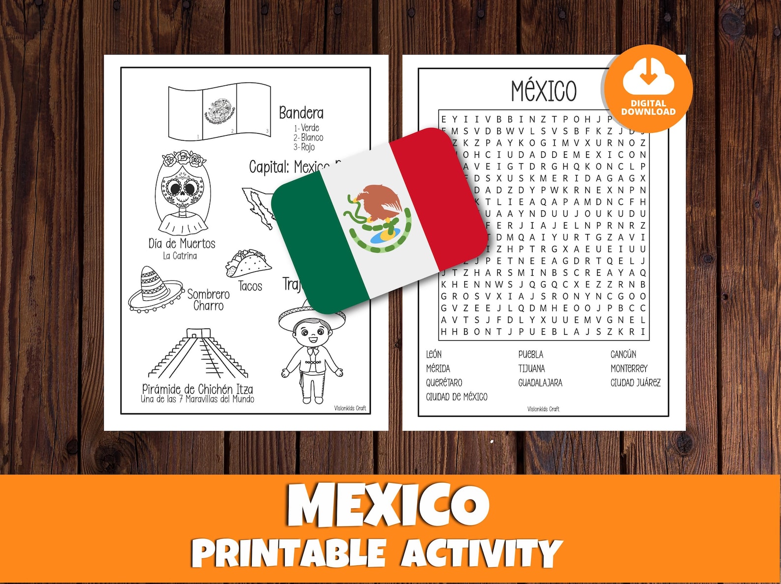 Mexico Word Search and Coloring Page for Kids, Fun Facts for Children ...